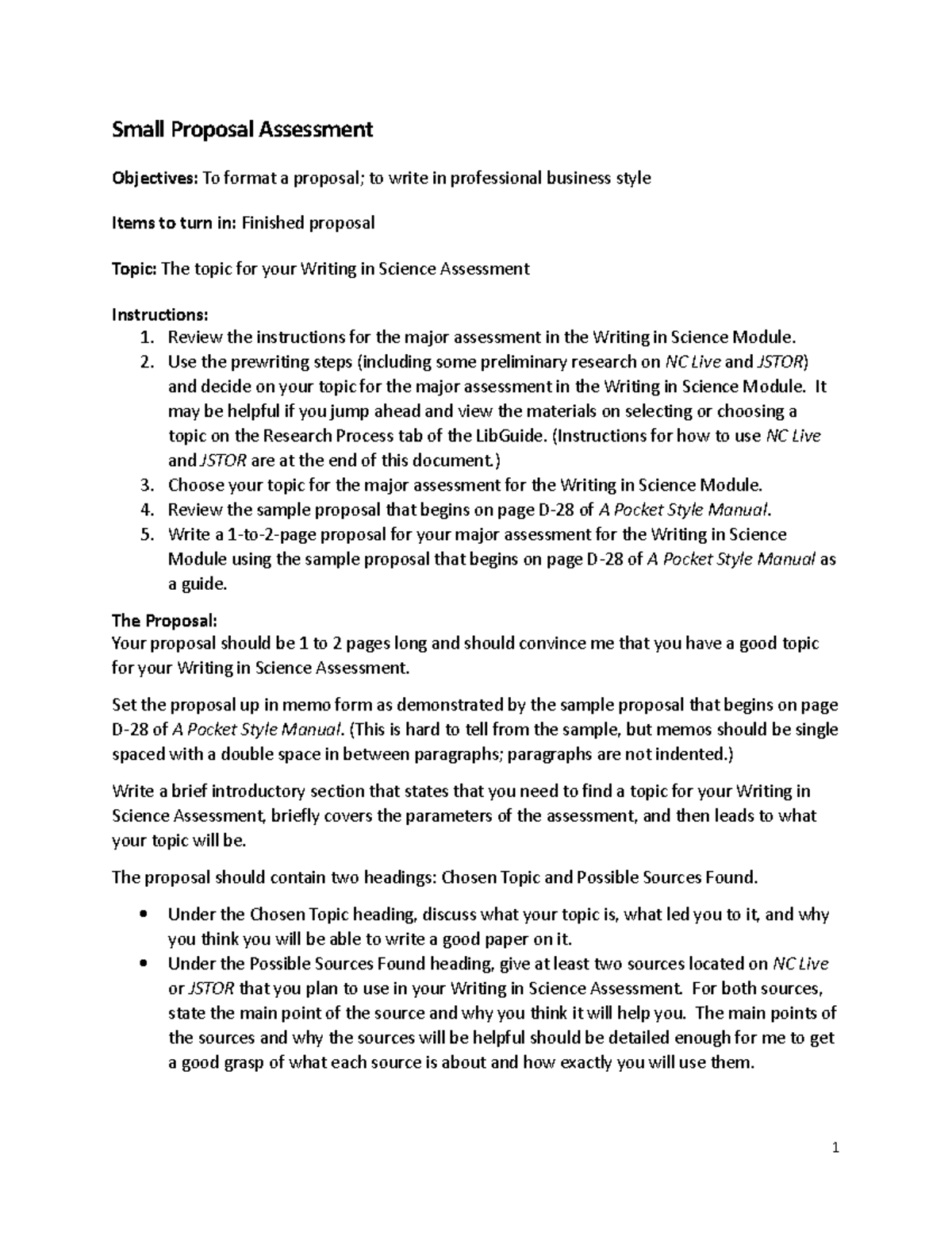 Small Proposal Assessment(1) - Small Proposal Assessment Objectives: To ...