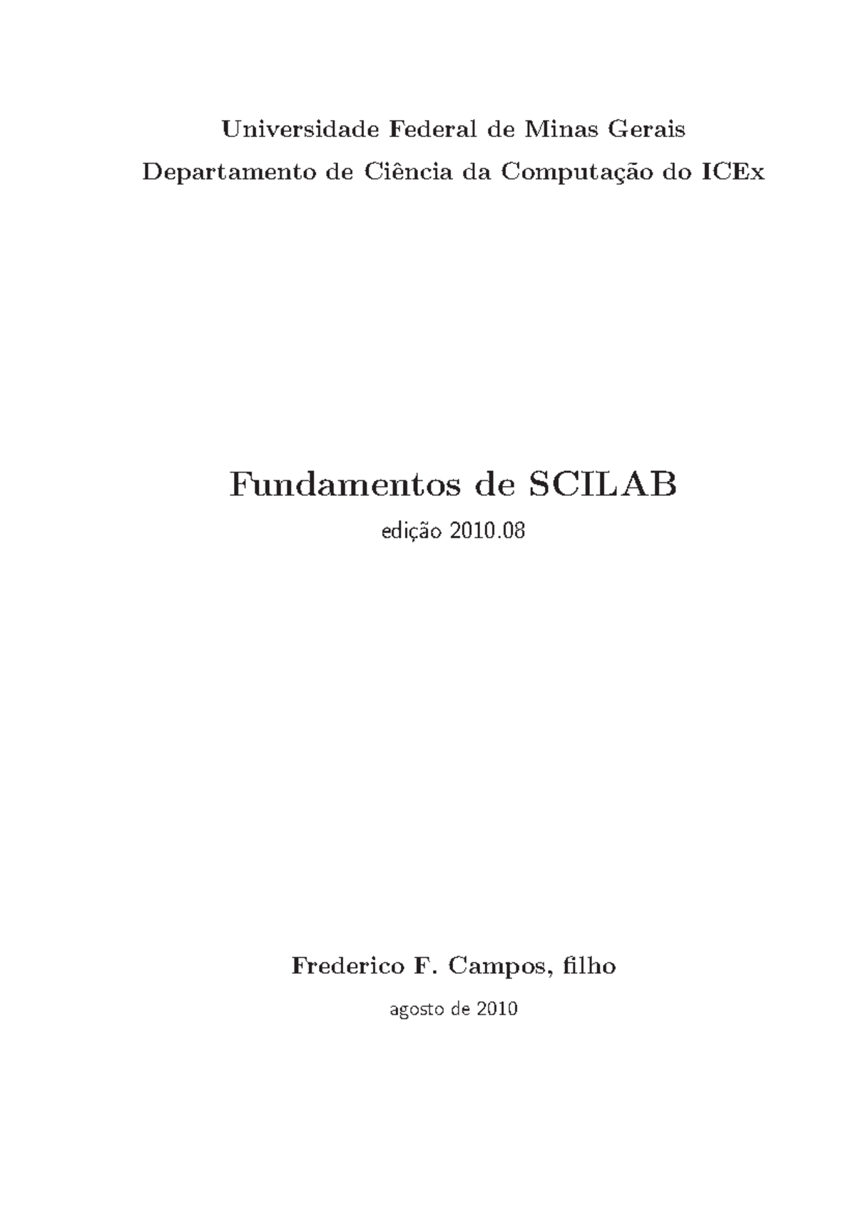 Apostila Scilab Universidade Federal De Minas Gerais Departamento De