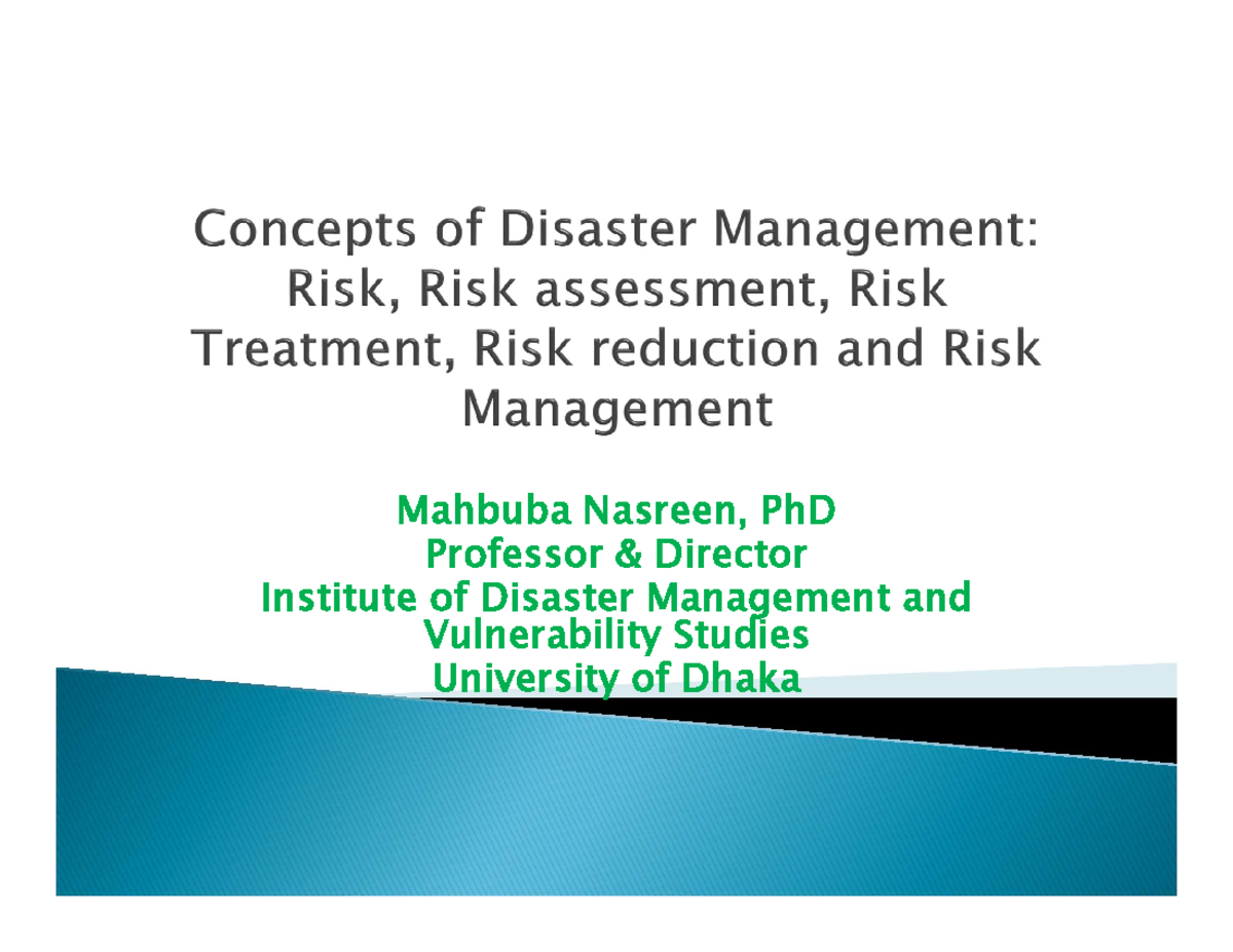 RISK BDM, pdf - RISK BDM, pdf - Mahbuba Nasreen, PhD Professor ...