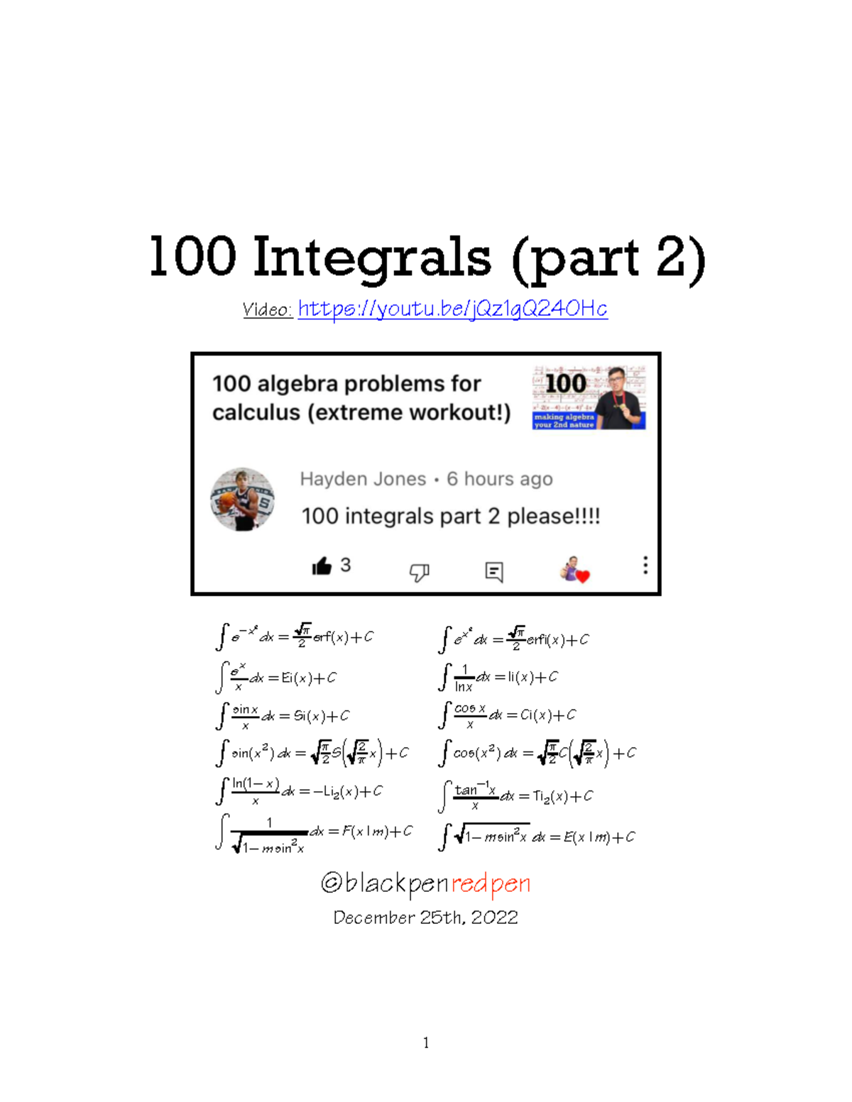 100 integrals part 2 - A material to practice integrations - 100 Integrals (part 2) Video: - Studocu