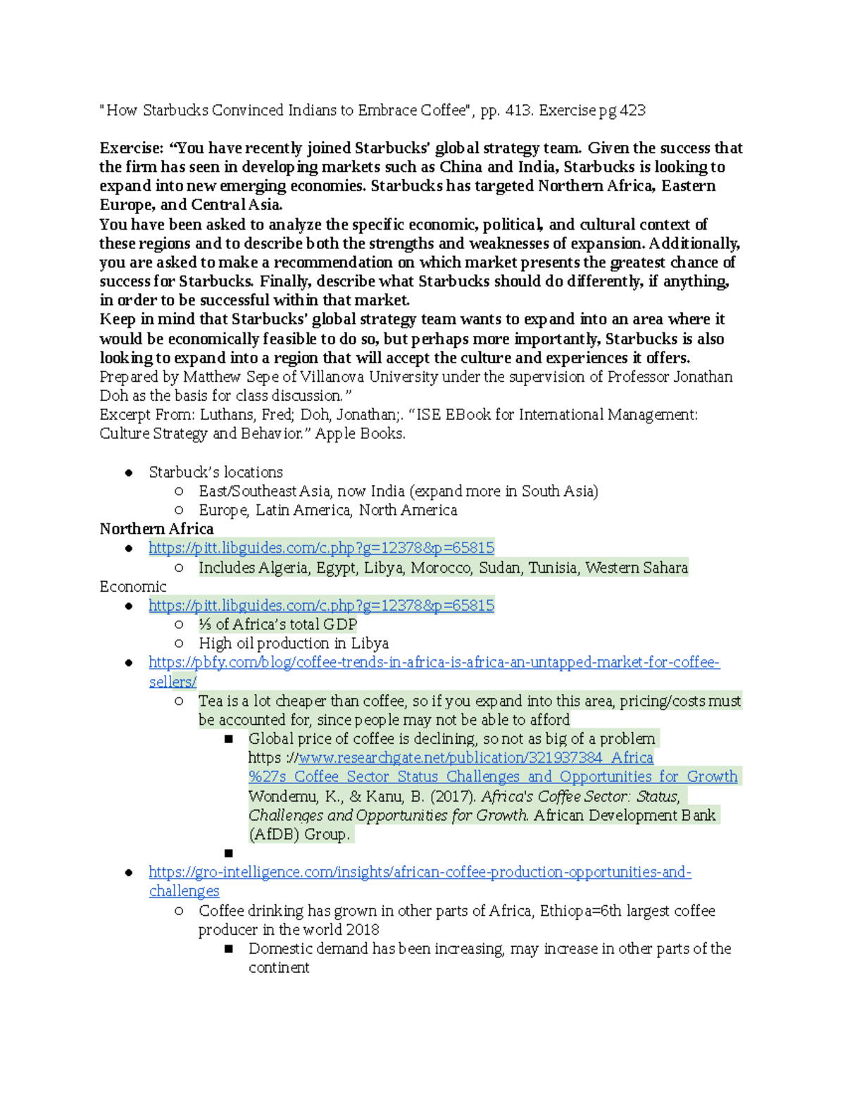 MGT 357 - Case Analysis Notes - "How Starbucks Convinced Indians to ...