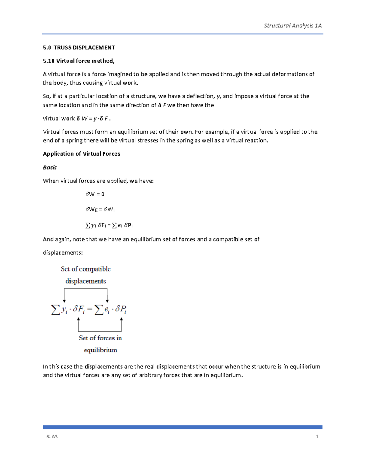 Force Method - 5 TRUSS DISPLACEMENT 5 Virtual force method, A virtual force is a force imagined ...