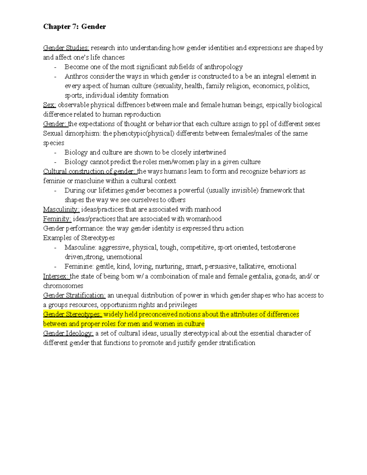Chapter 7 Gender - textbook notes - Essentials of Cultural Anthropology ...