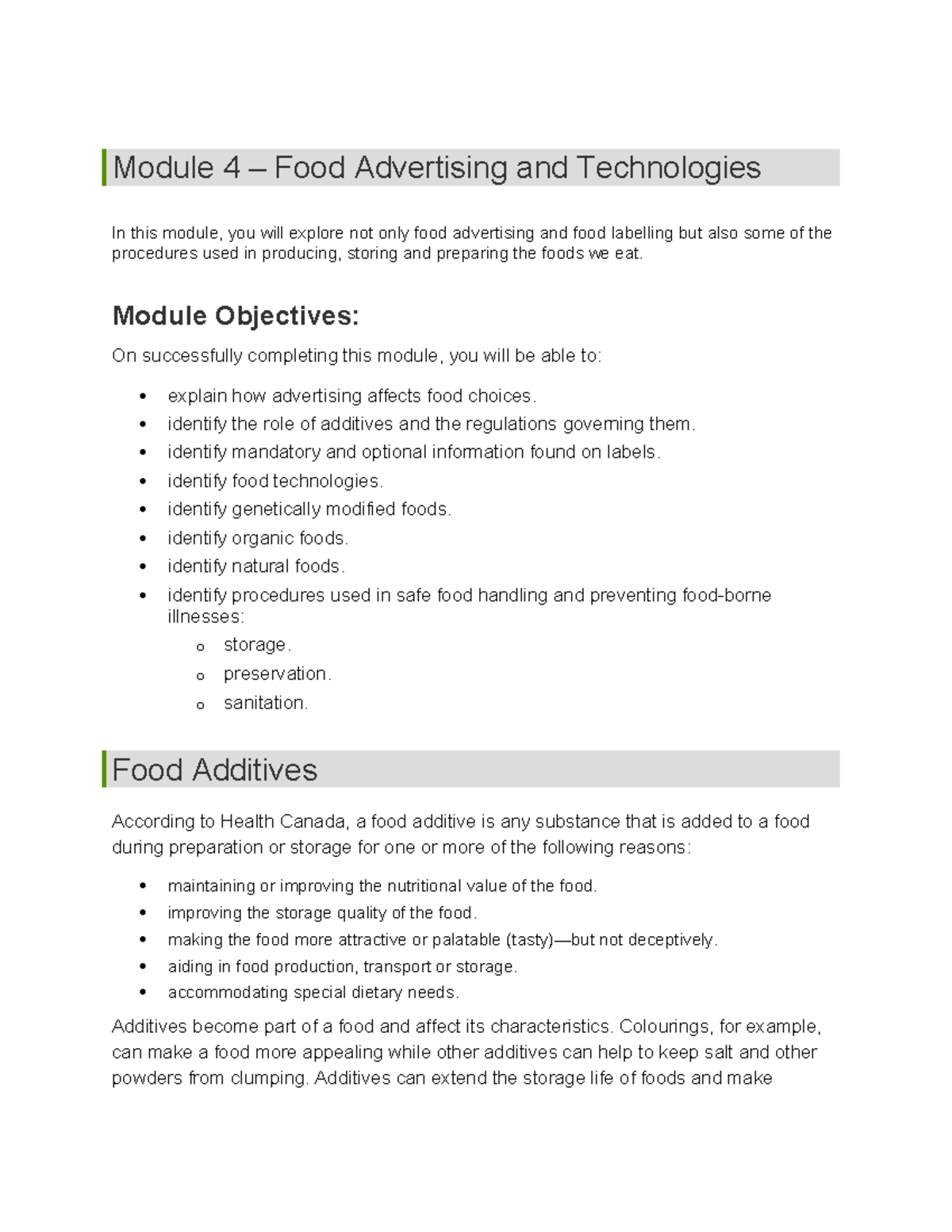 M4 notes - Module 4 – Food Advertising and Technologies In this module ...