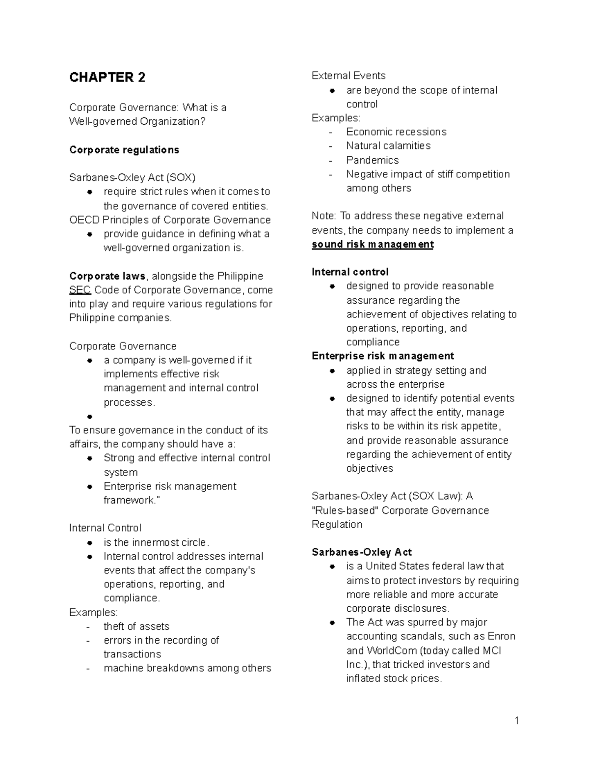 Chapter 2 - Lecture corporate governance - CHAPTER 2 Corporate ...