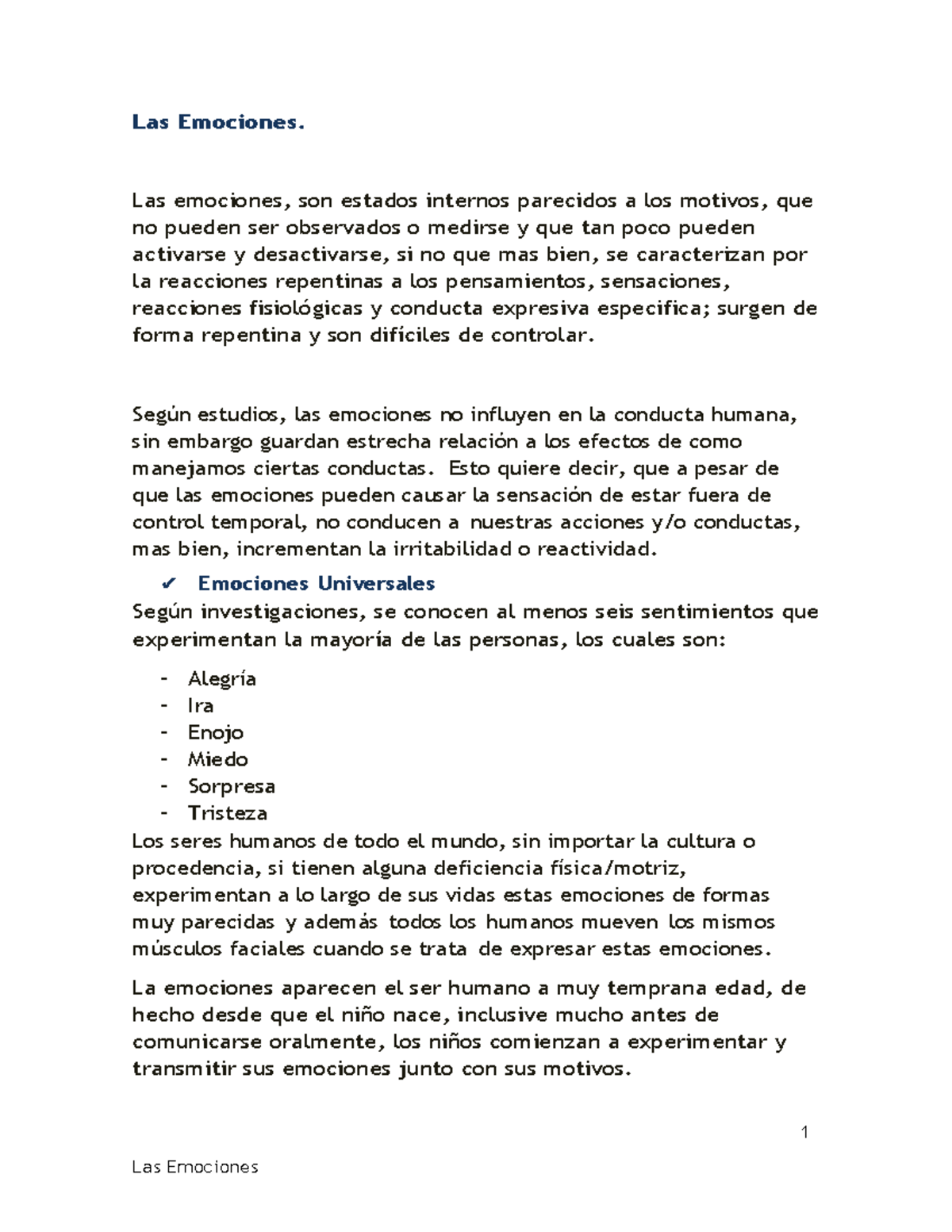 Pdf-las-emociones - DOCUMENTO PARA LECTURA - 1 Las Emociones Las ...