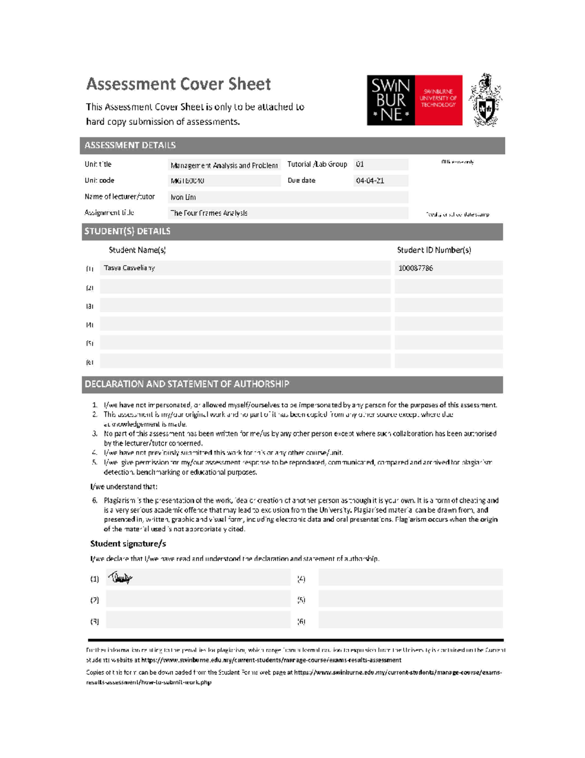 The Four Frame Analysis - Table of Contents 1 Organizational - Studocu