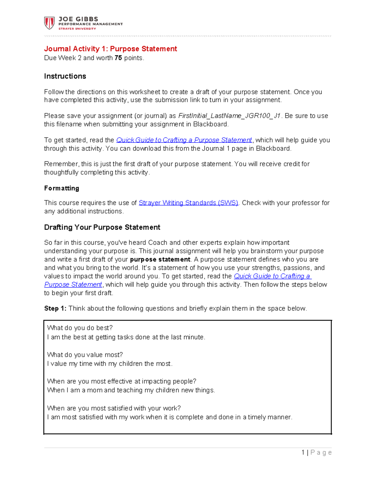 JGR100 Journal 1 Purpose Statement - Journal Activity 1: Purpose ...
