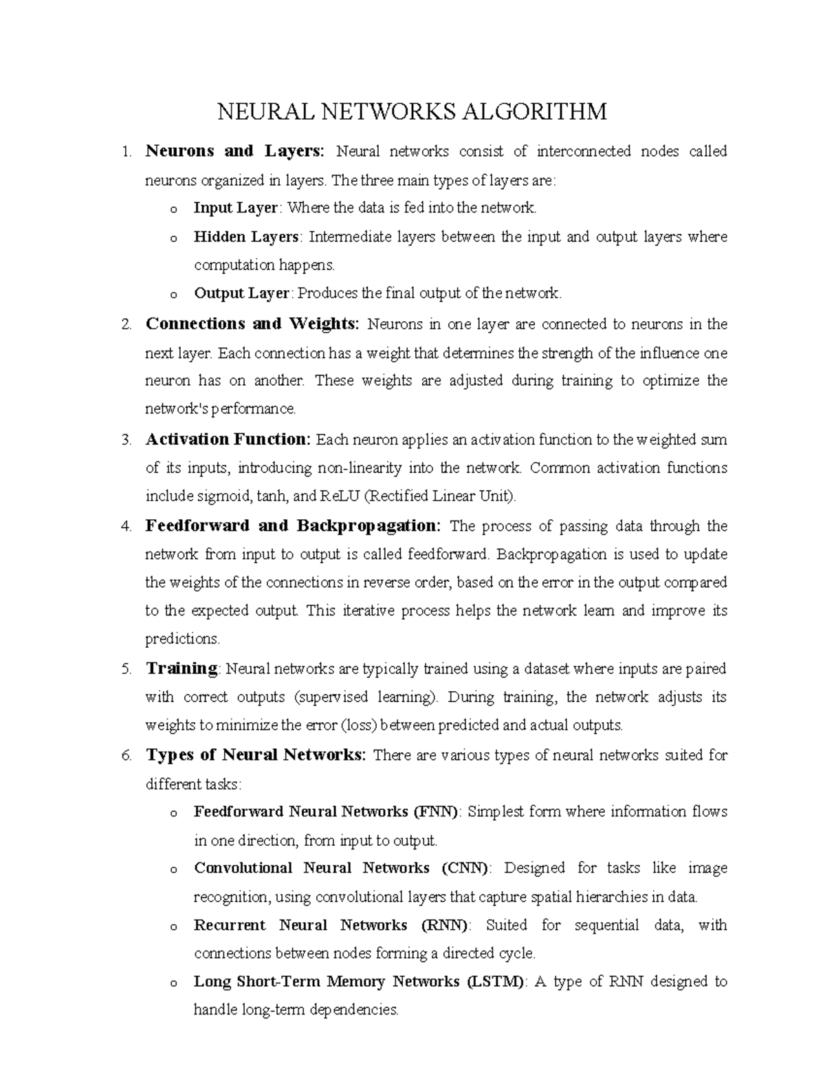 Neural Networks Algorithm Neural Networks Algorithm 1 Neurons And