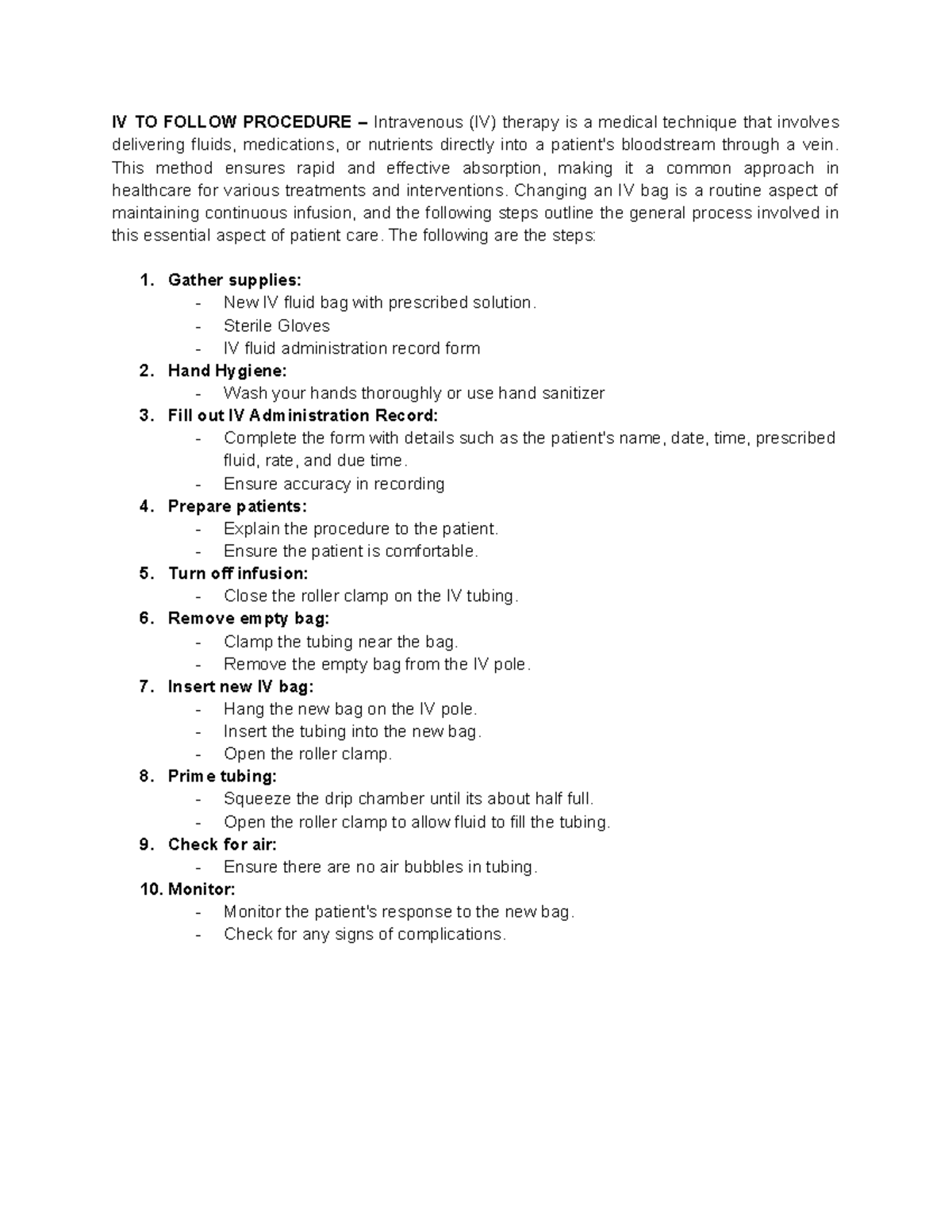IV-TO- Follow, Regulating IVF Manually TO Regulator, IV Termination - IV TO FOLLOW PROCEDURE ...