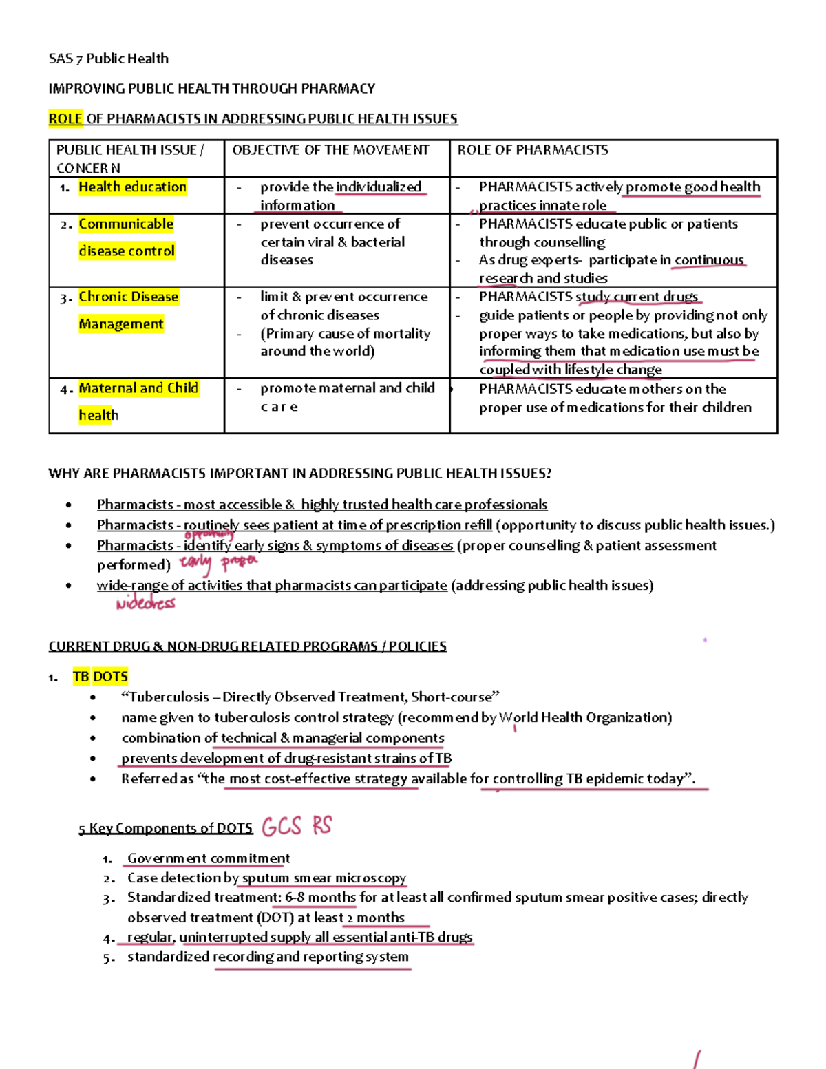 7 SAS Notes - Short only - SAS 7 Public Health IMPROVING PUBLIC HEALTH ...