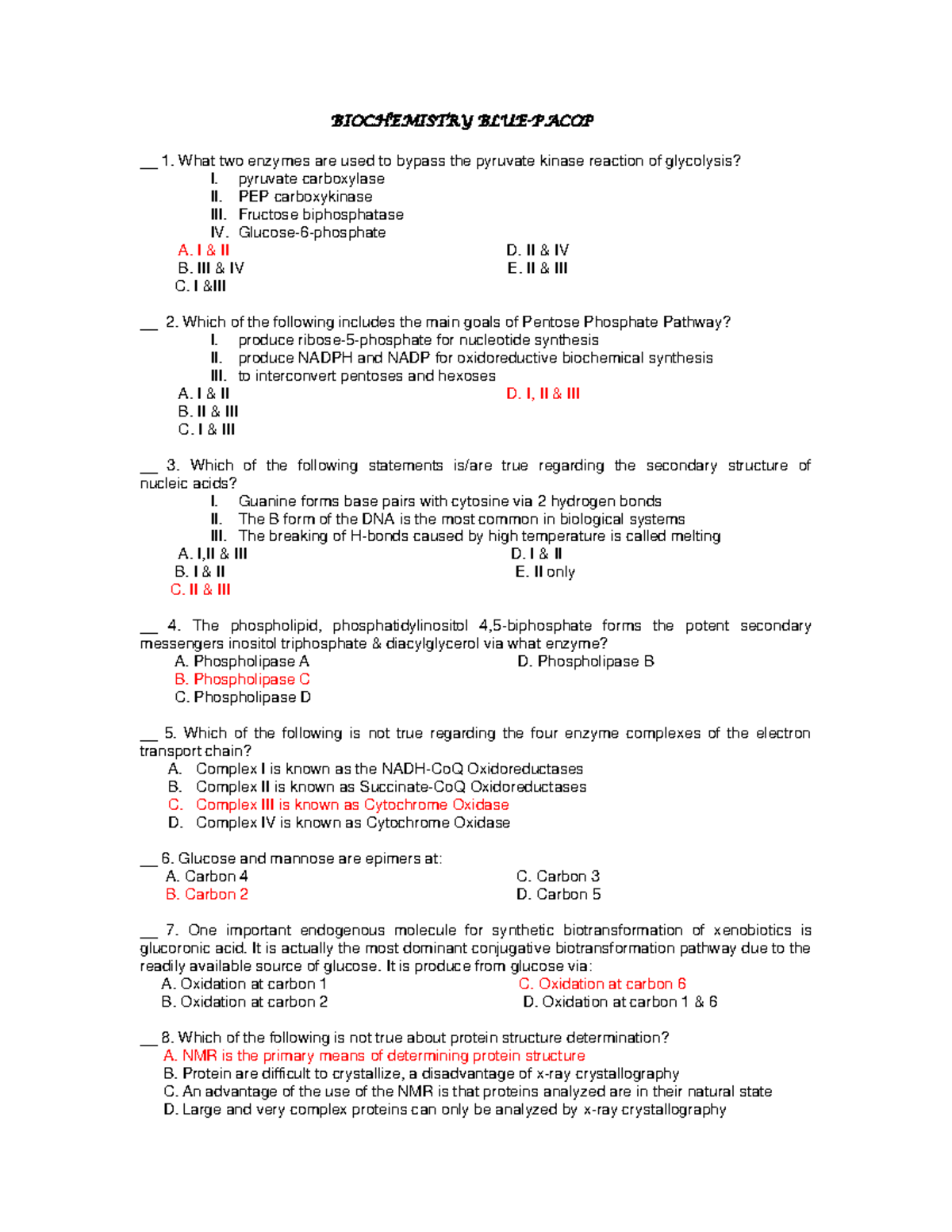 Biochem BLUE Pacop - Reviewer - BIOCHEMISTRY BLUE-PACOP __ 1. What two ...