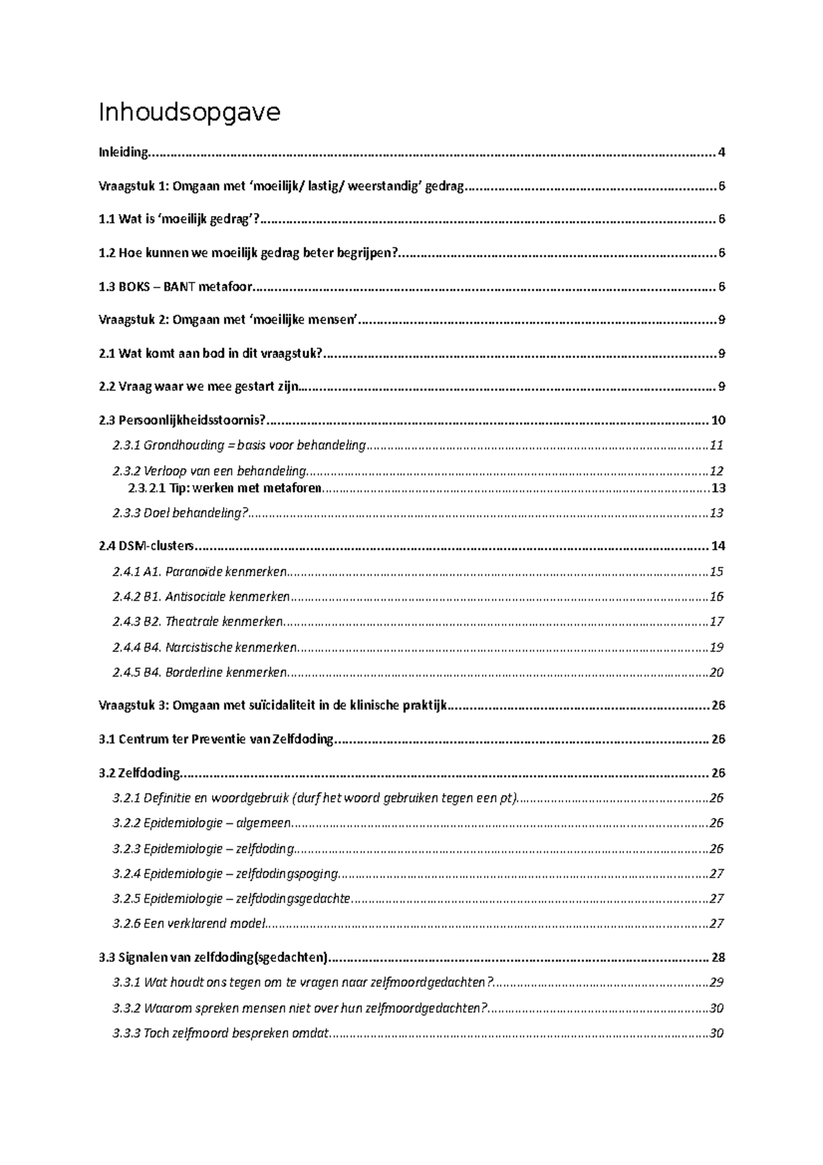 Samenvatting les - Inhoudsopgave - Studocu