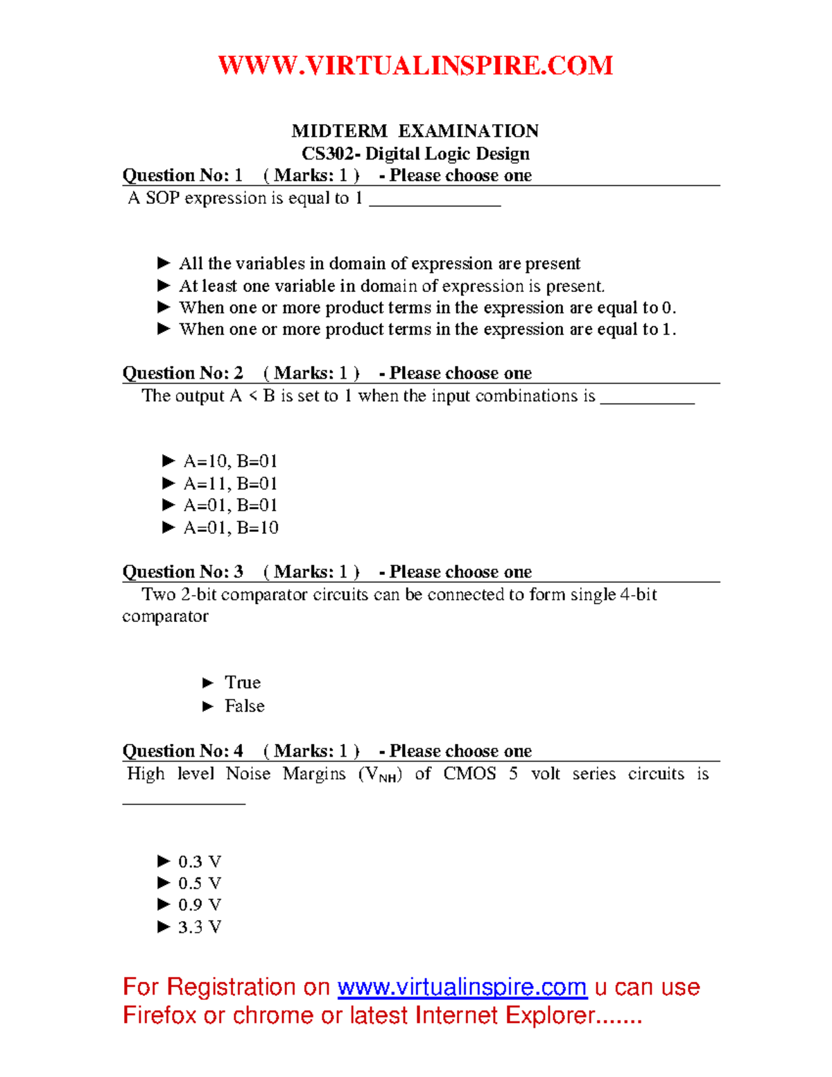 Cs302-Mid Term Paper Solved 4 - For Registration on virtualinspire u can use MIDTERM EXAMINATION ...