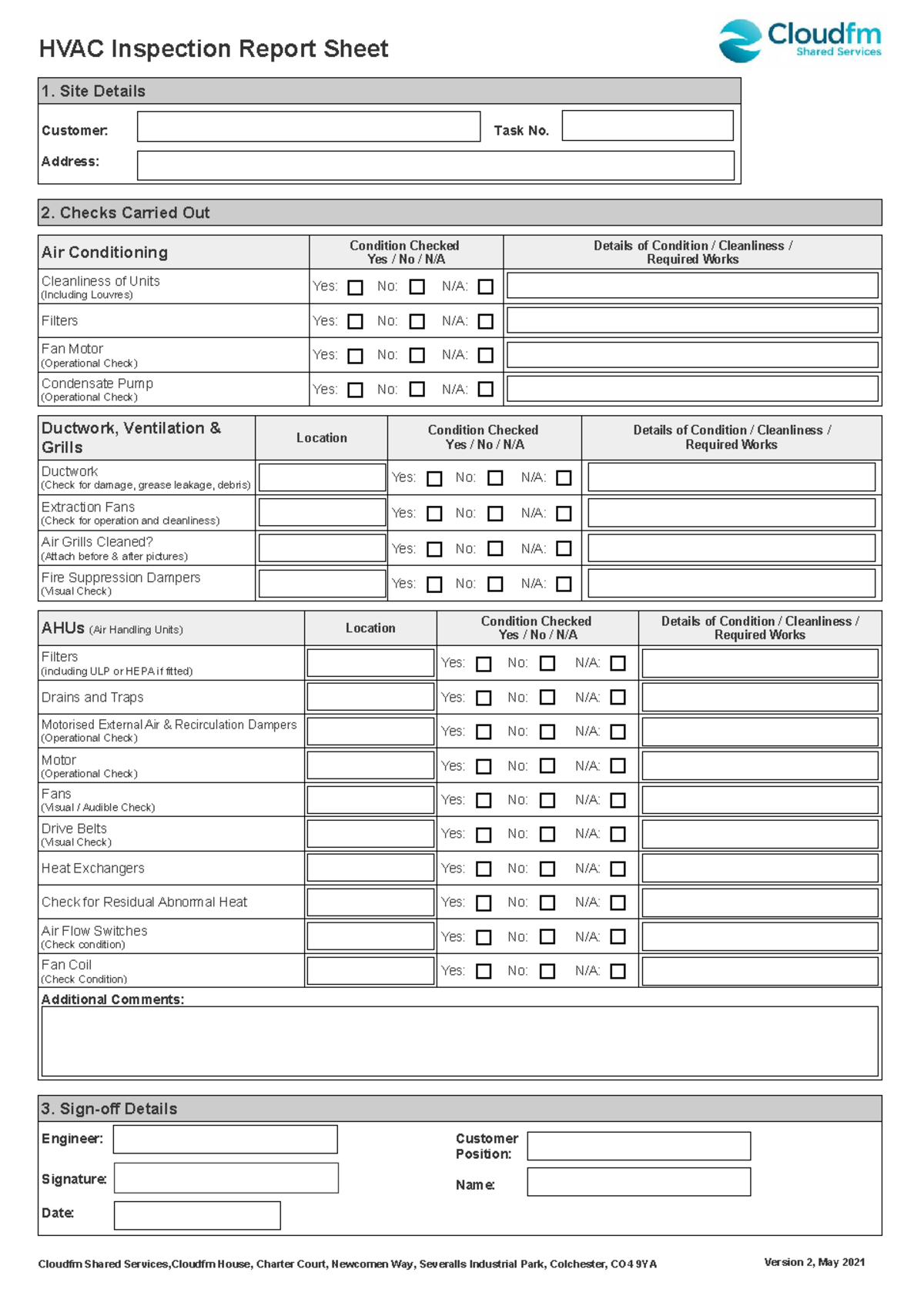 Air Conditioning Version 1 Master - HVAC Inspection Report Sheet 1 ...