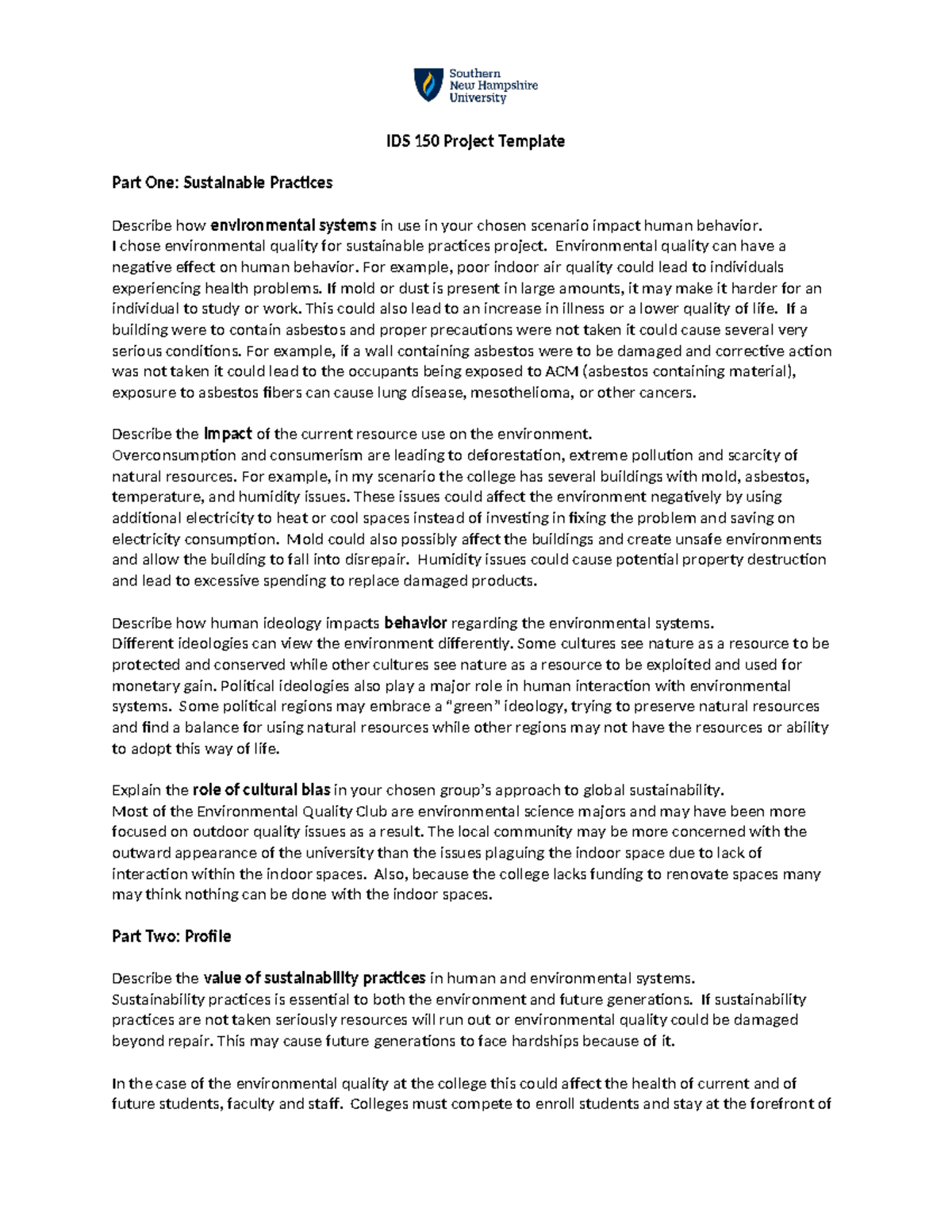 IDS 150 Project Template - IDS 150 Project Template Part One ...