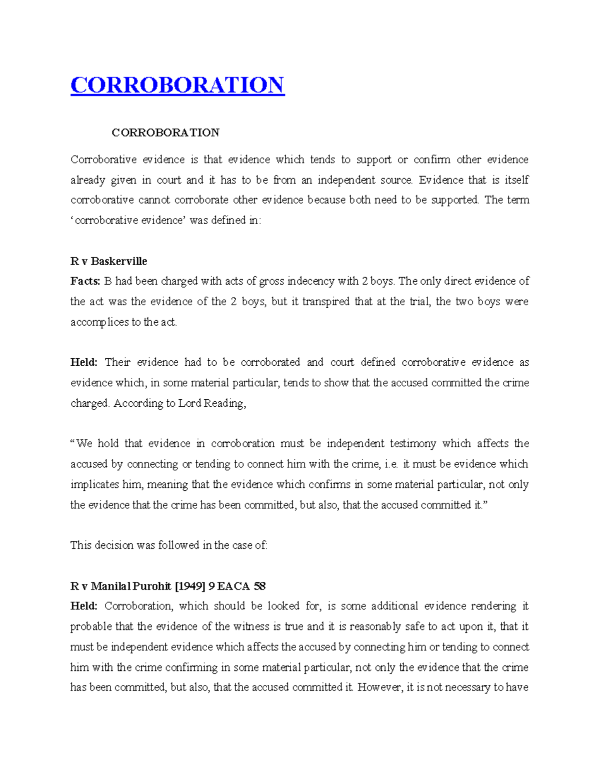 Corroboration - Nice - CORROBORATION CORROBORATION Corroborative ...