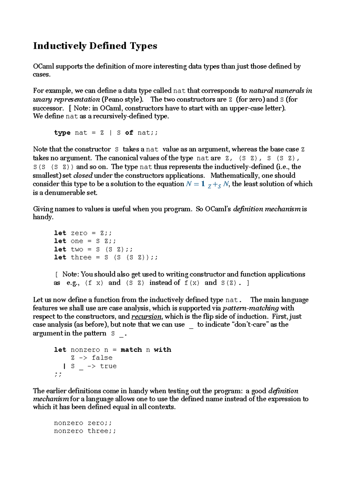 Inductive types in OCaml - Inductively Defined Types OCaml supports the definition of more - Studocu