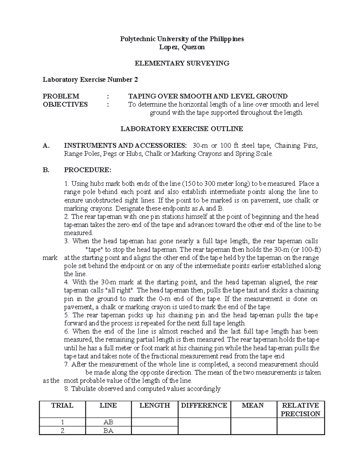 Lab 2 Taping Over Smooth and Level Ground - Polytechnic University of ...