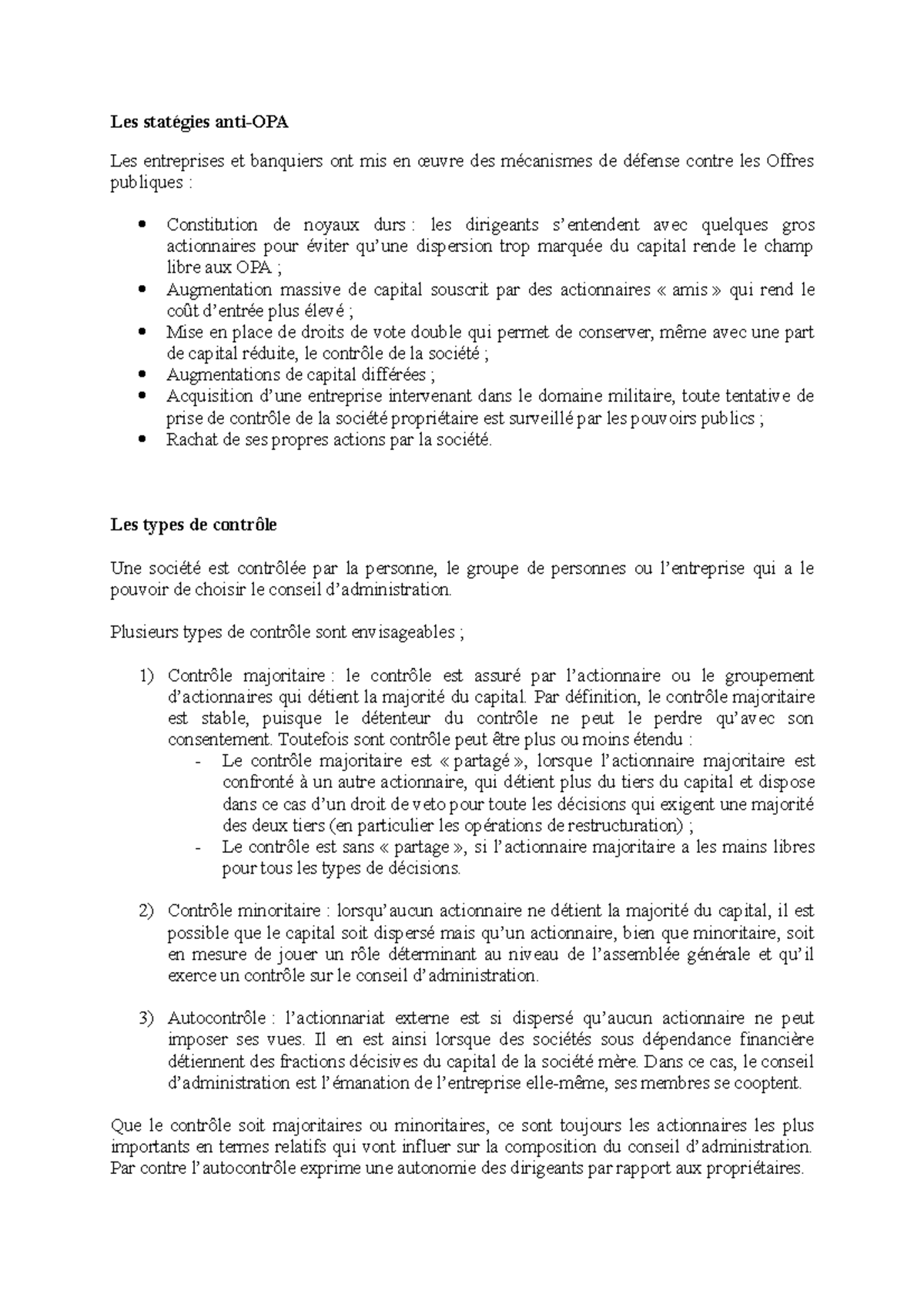 Les statégies anti - Présentation des stratégies anti_OPA et anti-OPE ...