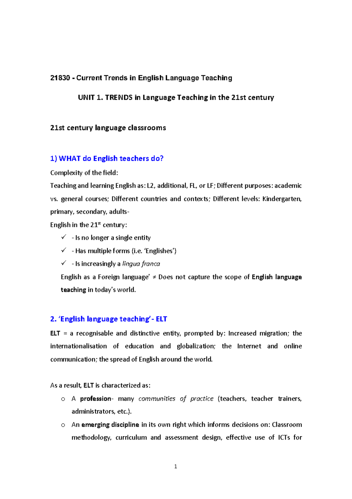 UNIT 1. NEW. Trends in Language Teaching in the 21st century - 21830 ...