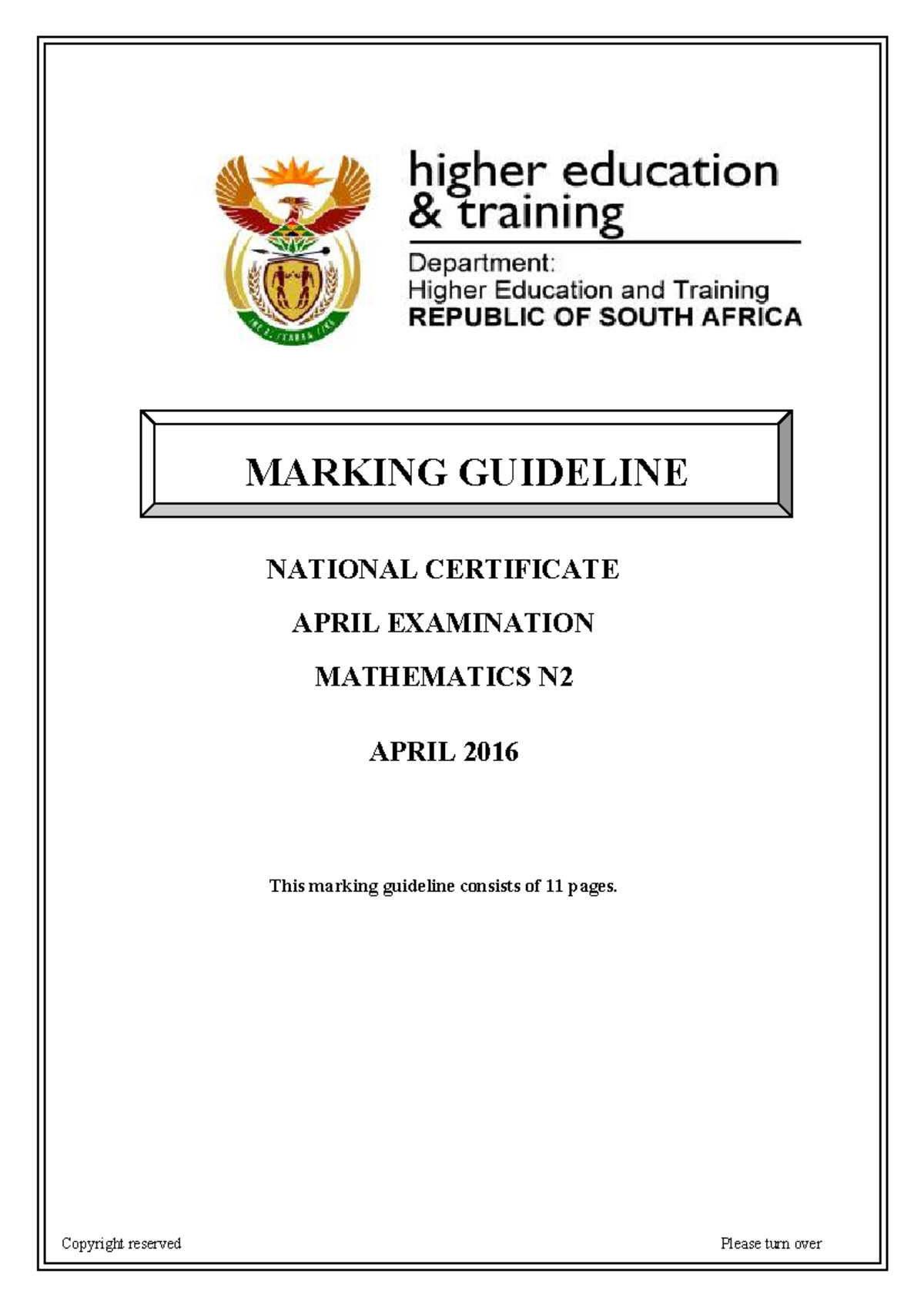 N2 Mathematcis April 2016 Memorandum - MARKING GUIDELINE - 1 - T...(E ...