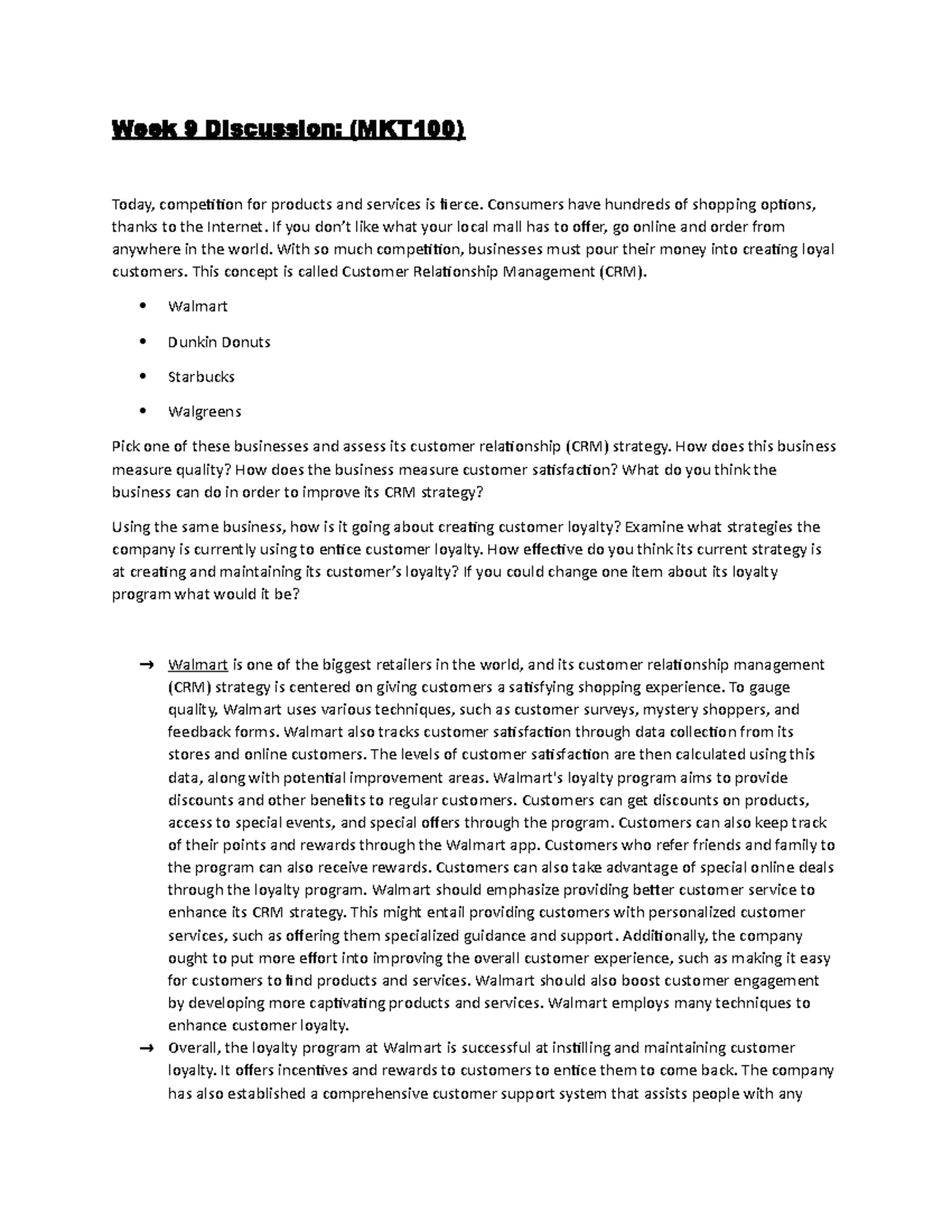 Week 9 Discussion 2 - Instructor - Tracy Book-Ellard - Week 9 Discussion: (MKT 100 ) Today ...