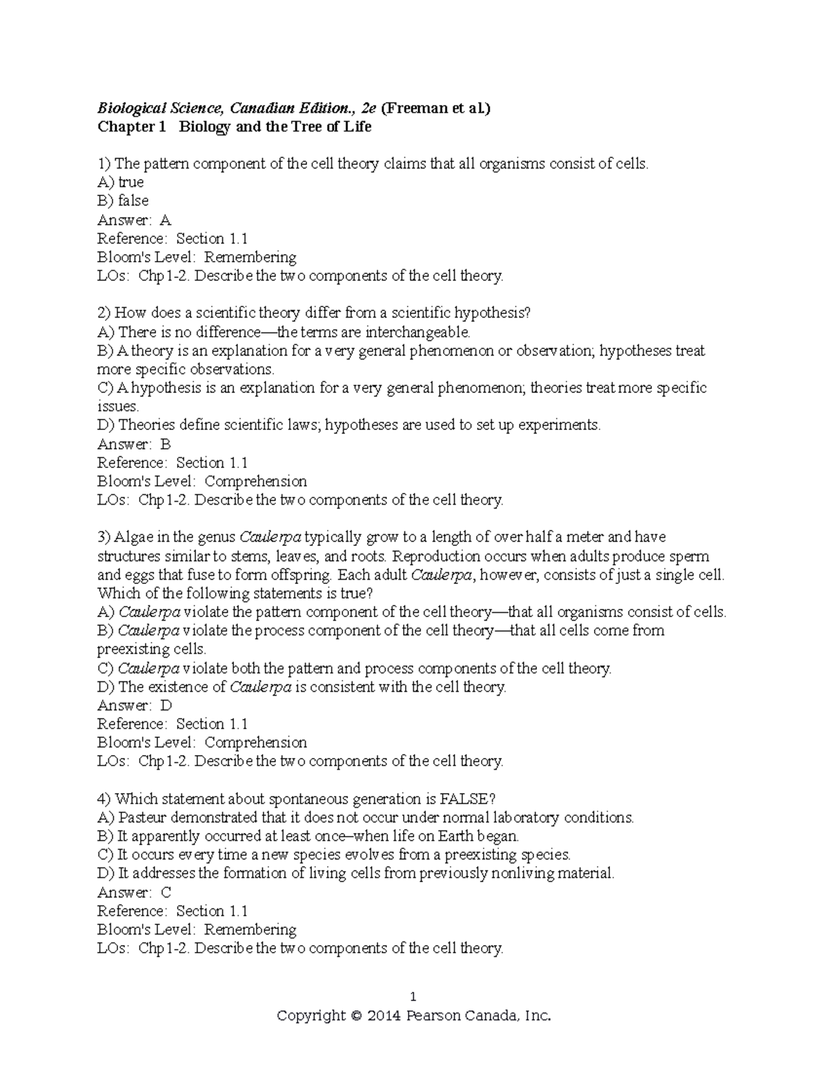 Ch01 - example questions - Biological Science, Canadian Edition., 2e ...