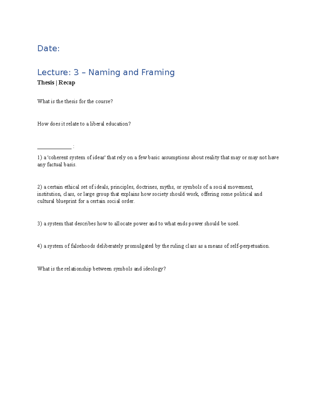 3 - Naming and Framing - Date: Lecture: 3 – Naming and Framing Thesis ...