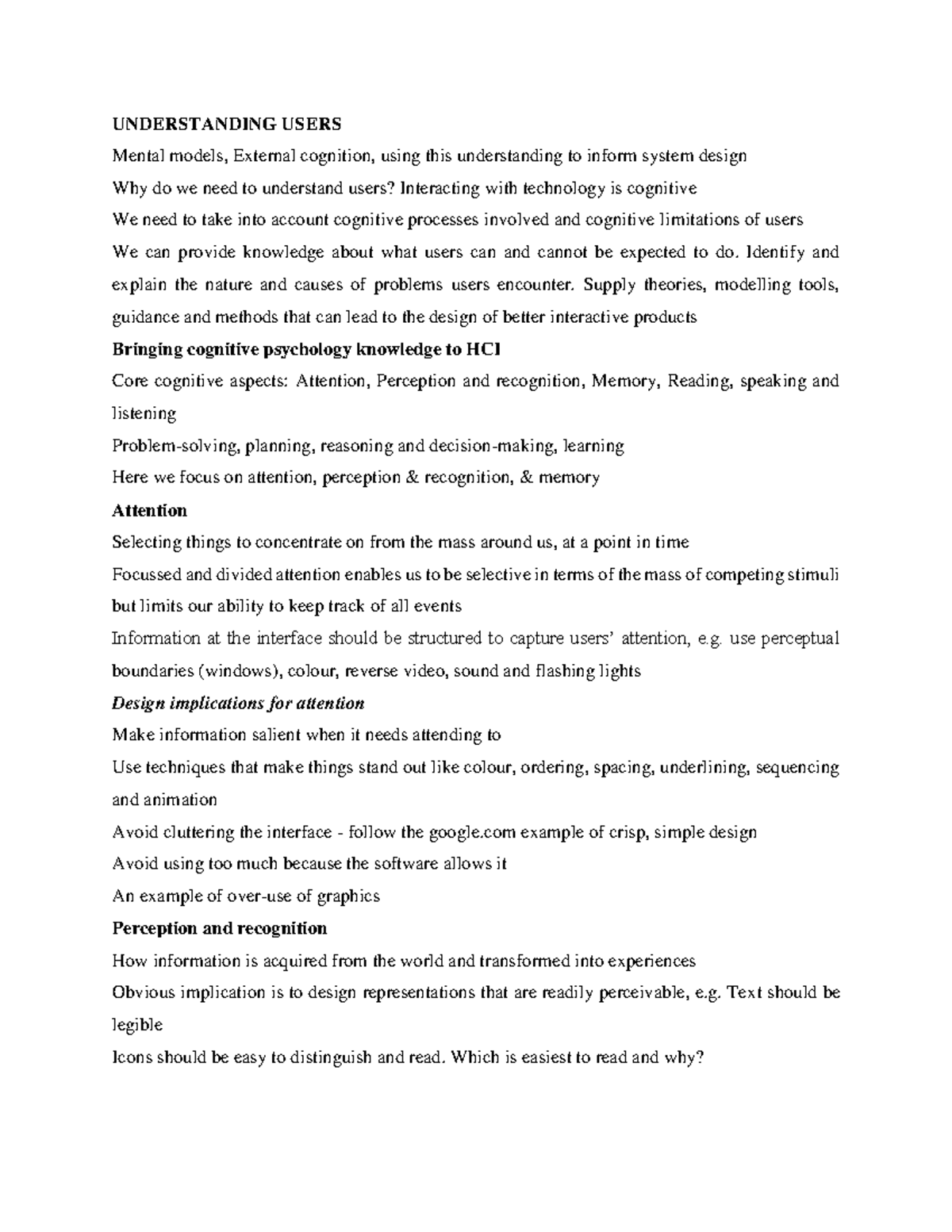 Lesson 6 - GOOD - UNDERSTANDING USERS Mental models, External cognition ...