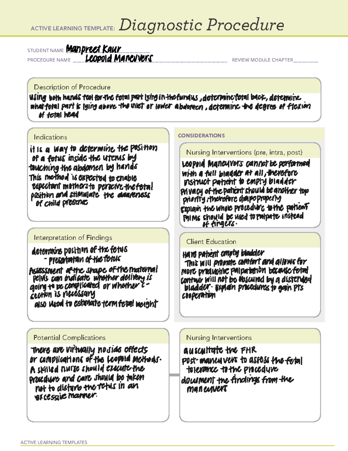 ATI OB Templates - Diagnostic Procedure STUDENT NAME