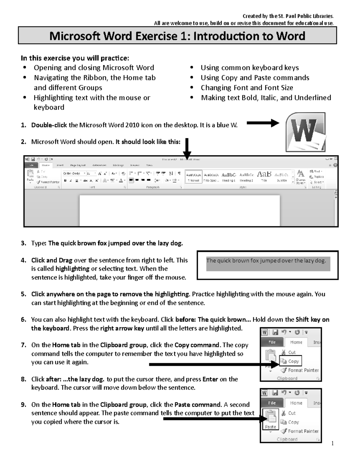 Word Exercise 1-Introduction - All are welcome to use, build on or ...