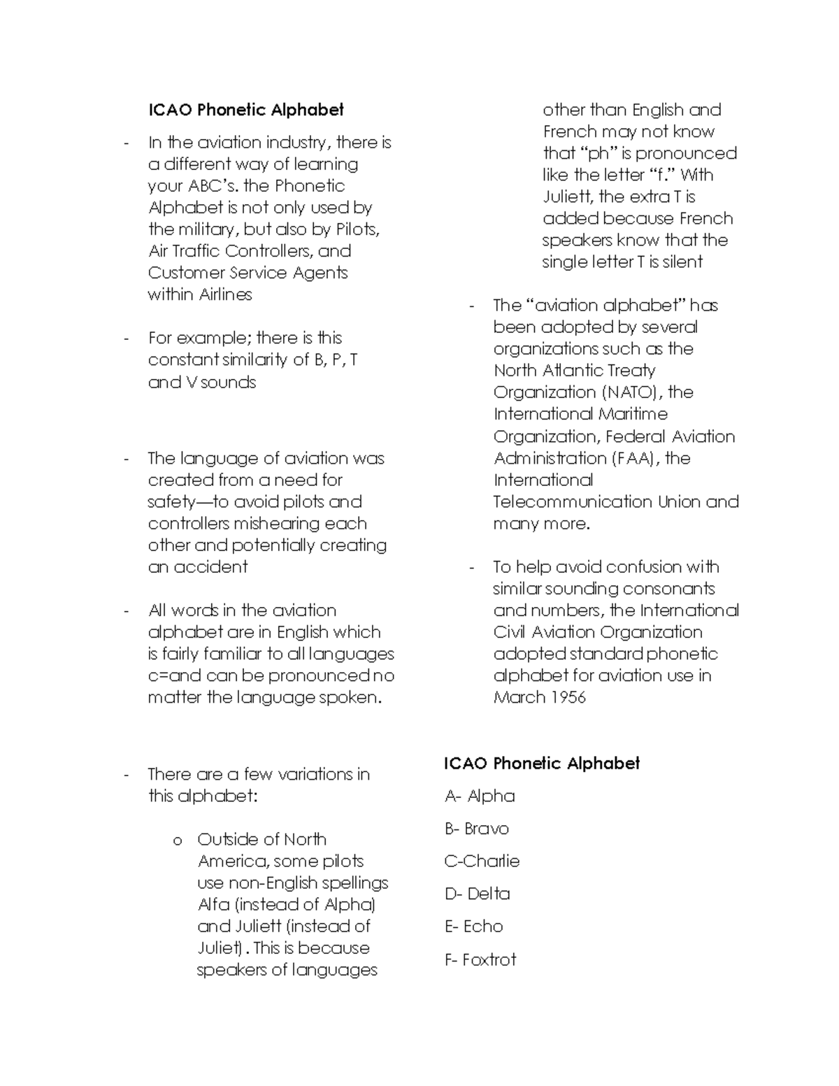 AV Comms Memorize - bfxb - ICAO Phonetic Alphabet - In the aviation ...