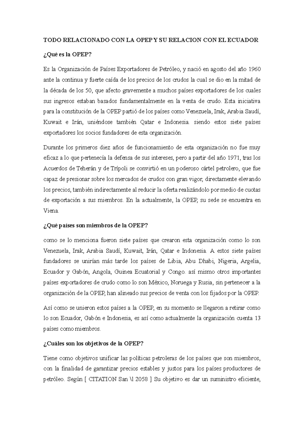 TODO Relacionado CON LA OPEP Y SU Relacion CON EL Ecuador - TODO ...
