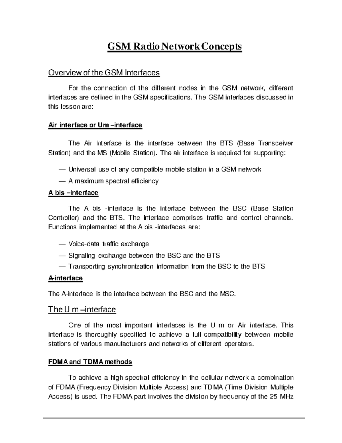 Gsm Radio Network Concepts Gsm Radio Network Concepts Overview Of The