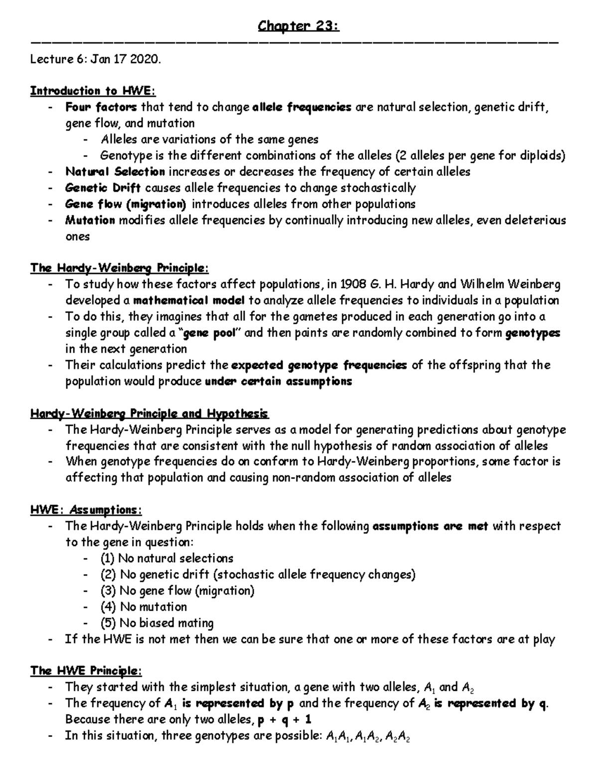 Biology 1M03 Chapter 23 - Chapter 23