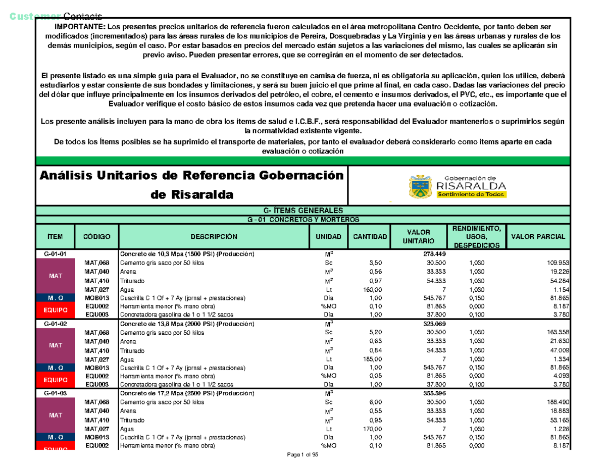 Precios Unitarios 2022 Infraestructura V4 Construccion - ÍTEM CÓDIGO ...