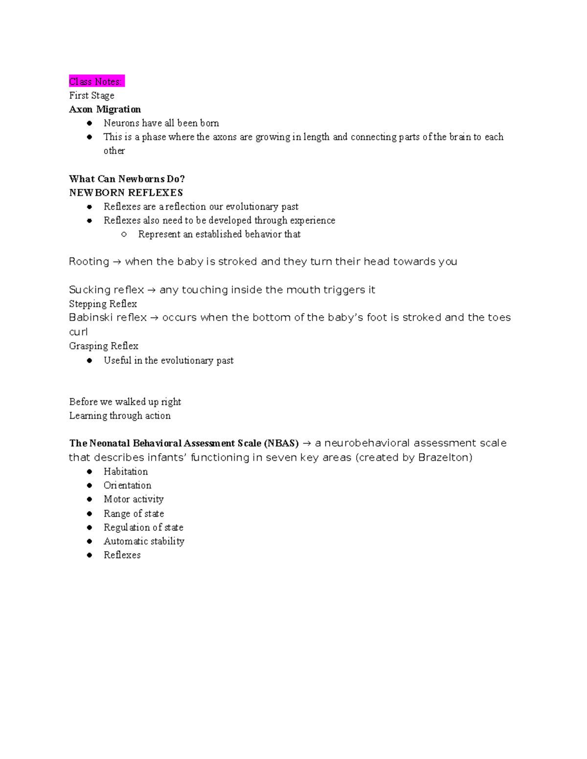 Postnatal Brain Development - Class Notes: First Stage Axon Migration ...