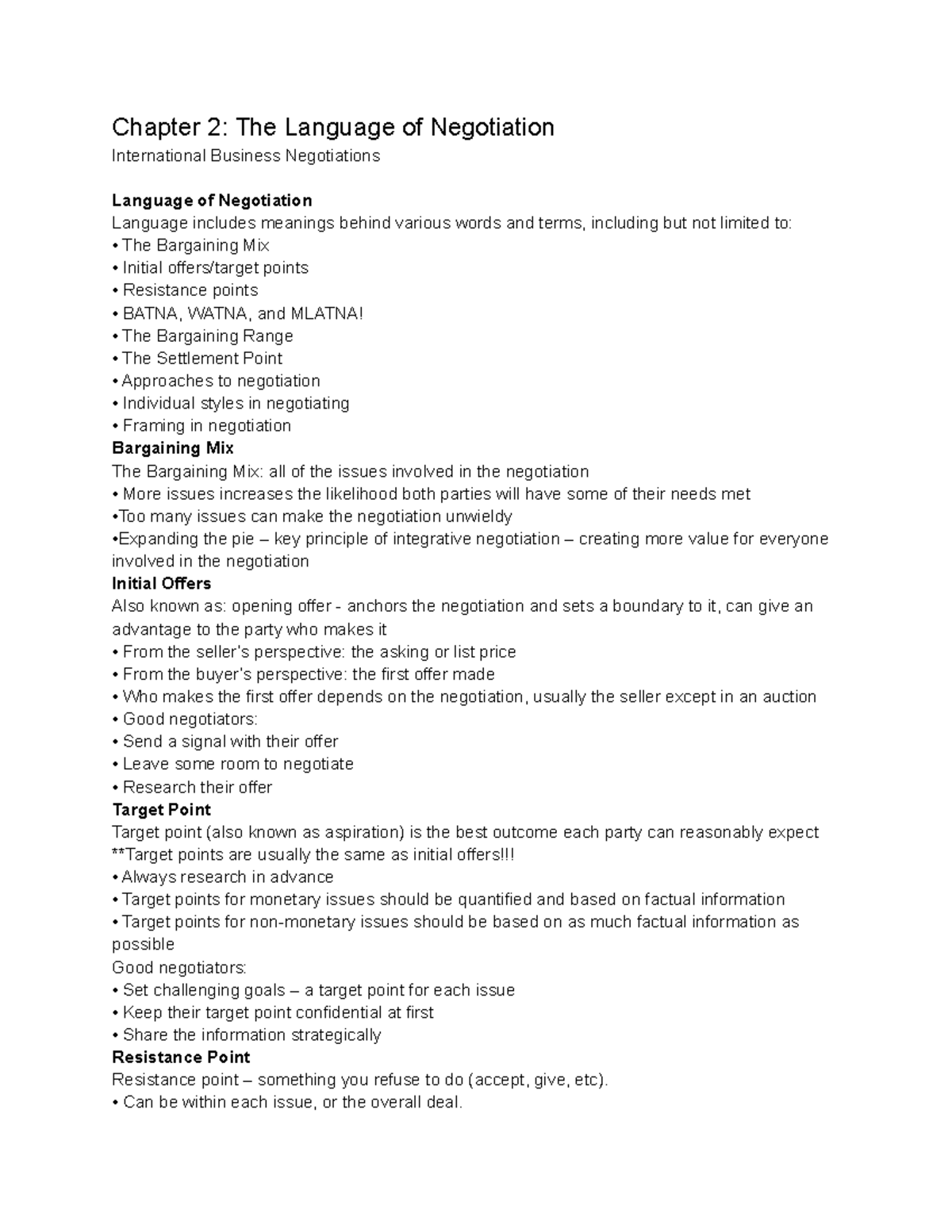 MAN 3442 Chapter 2 - Chapter 2: The Language of Negotiation International Business Negotiations ...