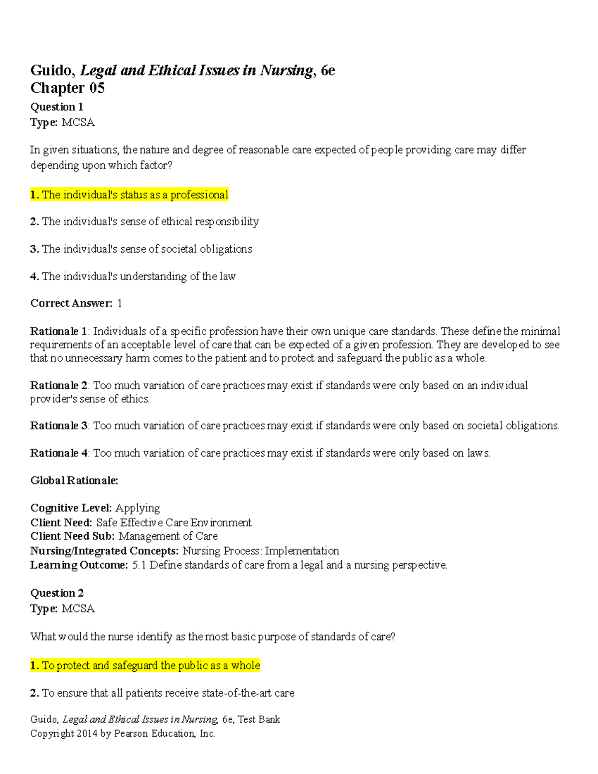 Legal and Ethical Issues in Nursing: Chapter 05 Quiz - Studocu