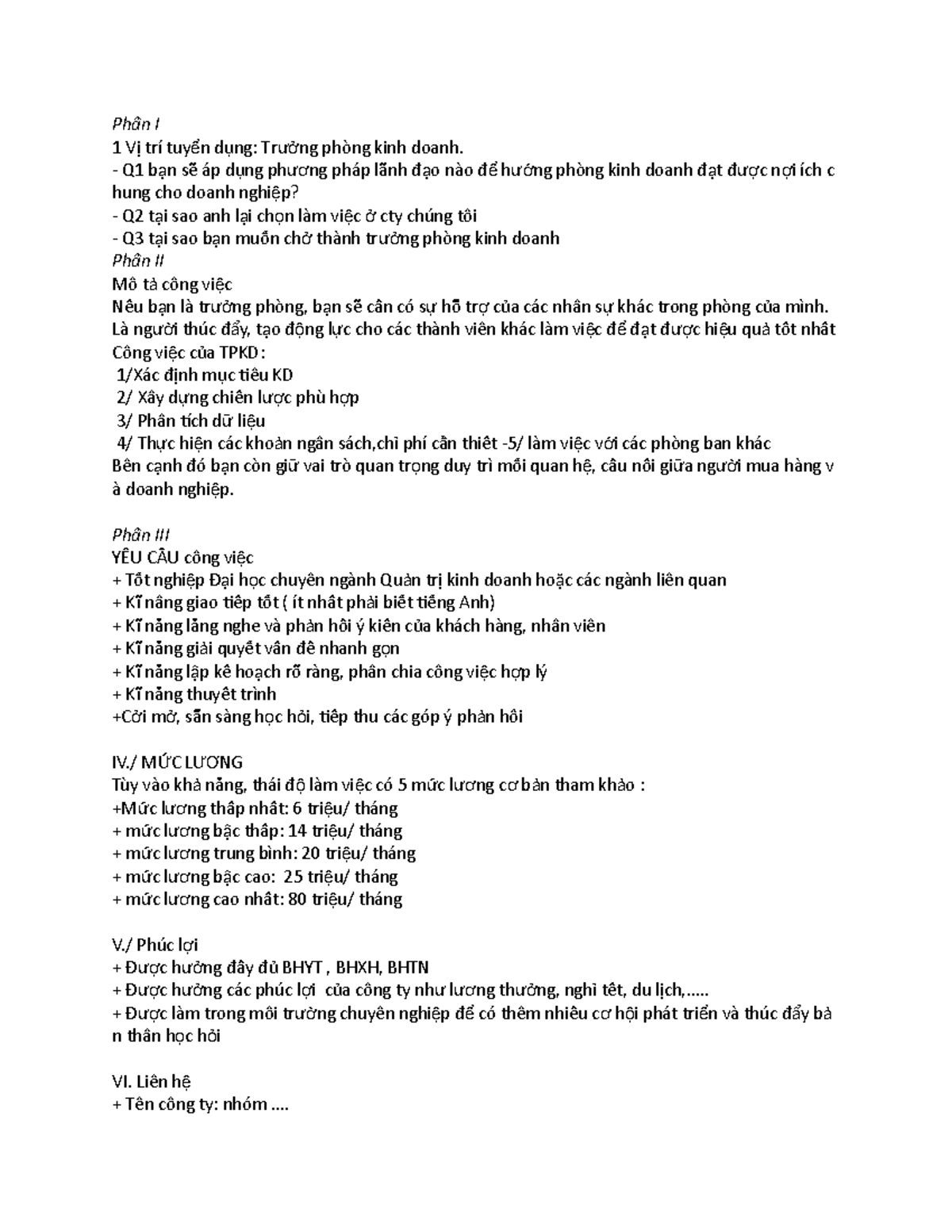 đức ,huỳnh - efffffffffffff - Phầần I 1 V trí tuy n d ng:ị ể ụ Tr ưởng phòng kinh doanh. Q1 b n ...