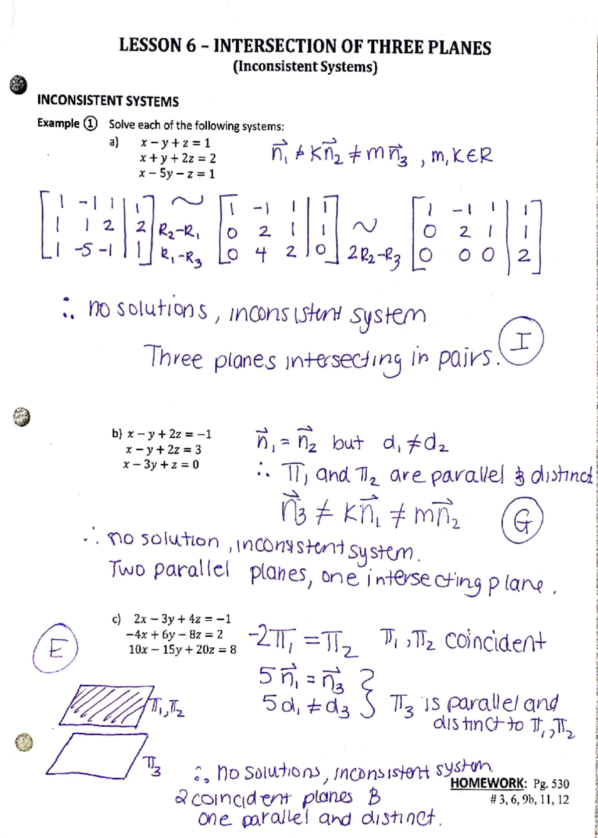 Lesson 6 - Intersection of Three planes (Inconsistent) Solutions ...