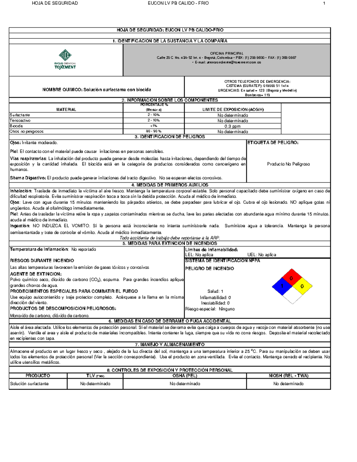 01 Ficha de seguridad Eucon LV PB - HOJA DE SEGURIDAD EUCON LV PB ...