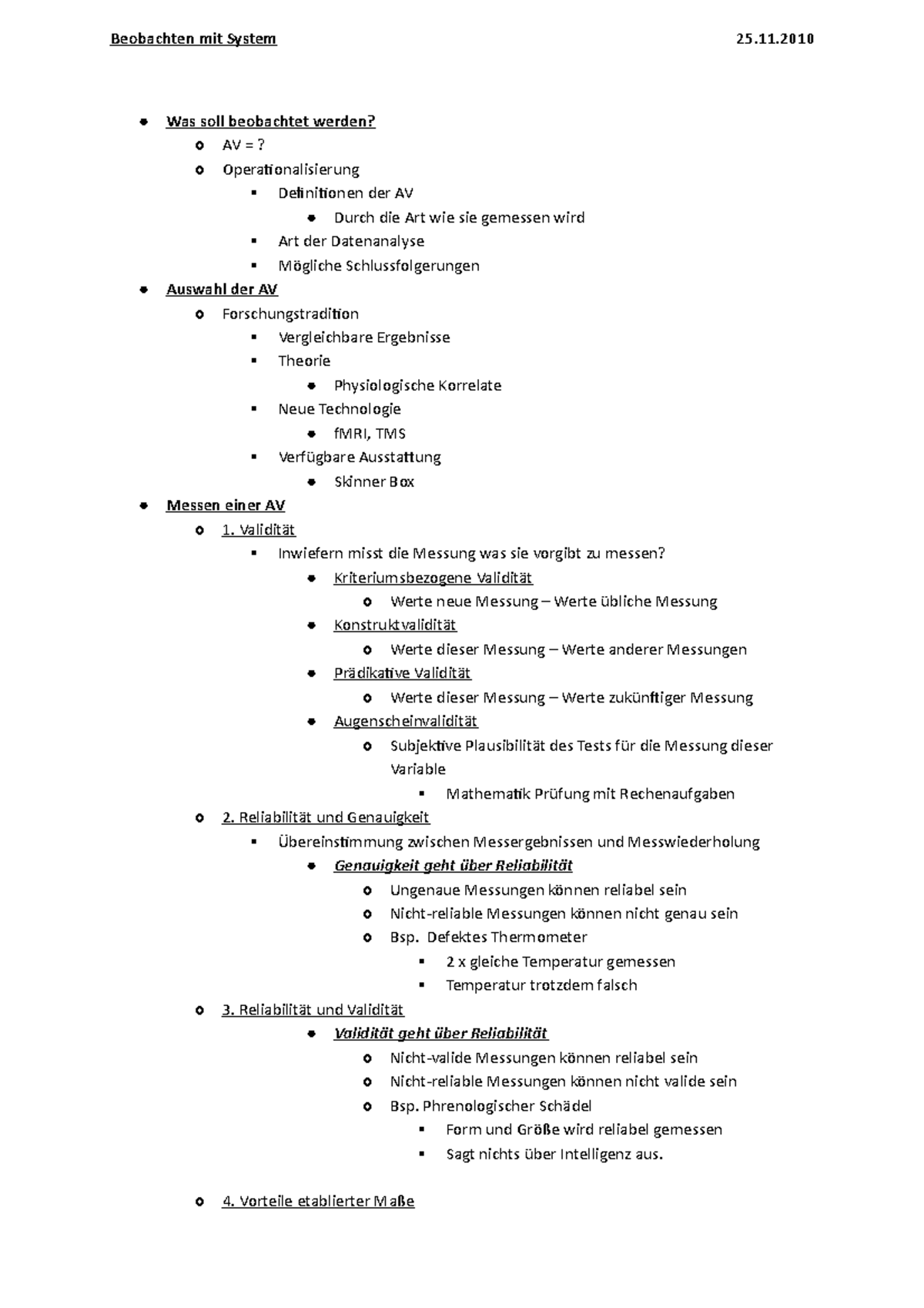 Vorlesung Beobachten - Was soll beobachtet werden? o AV =? o ...