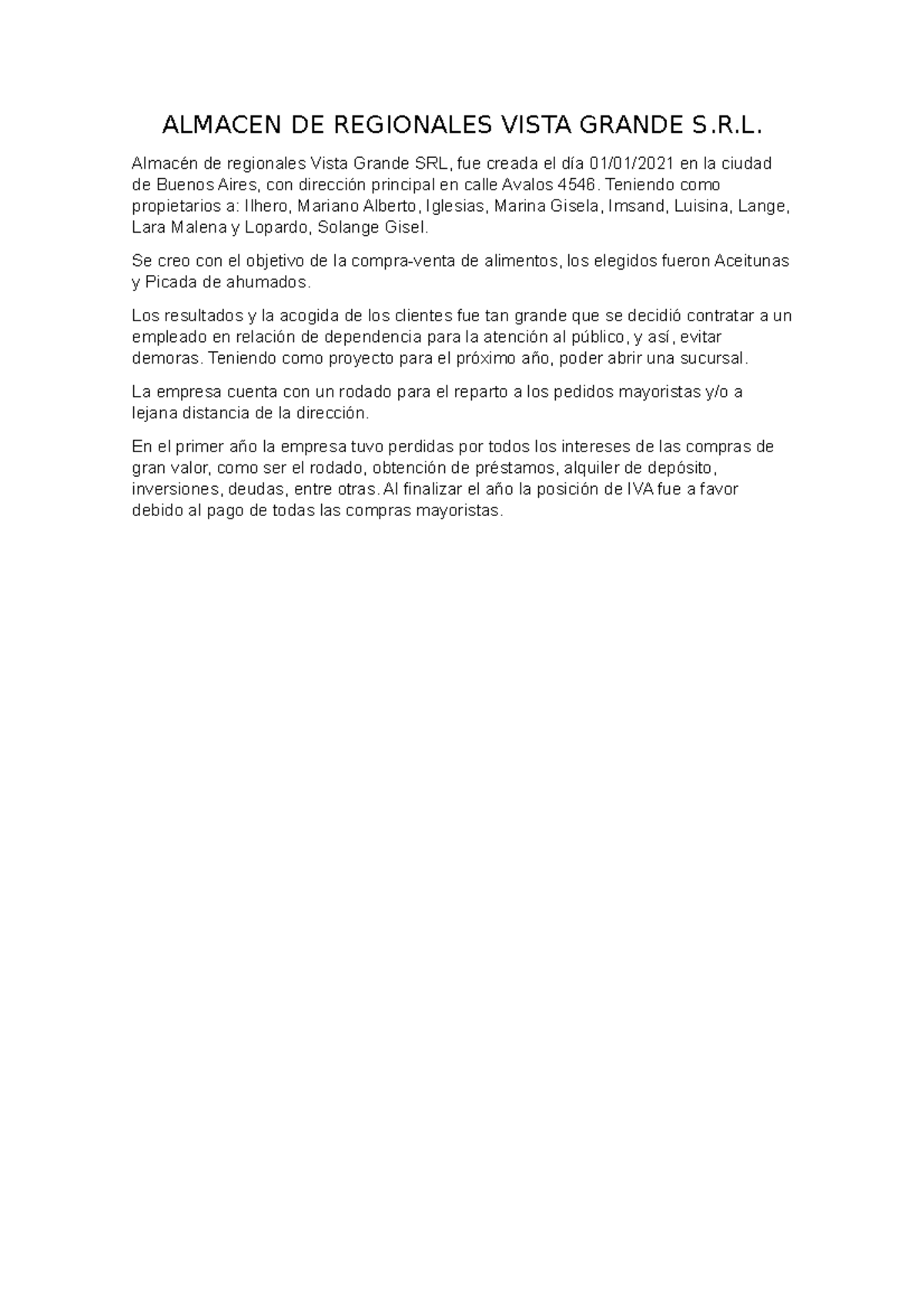 Almacen DE Regionales Vista Grande S - ALMACEN DE REGIONALES VISTA ...