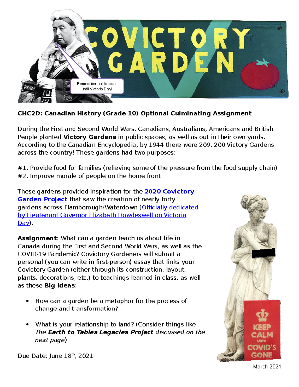 Covictory Garden Optional Assignment CHC2D 2021 - CHC2D: Canadian ...
