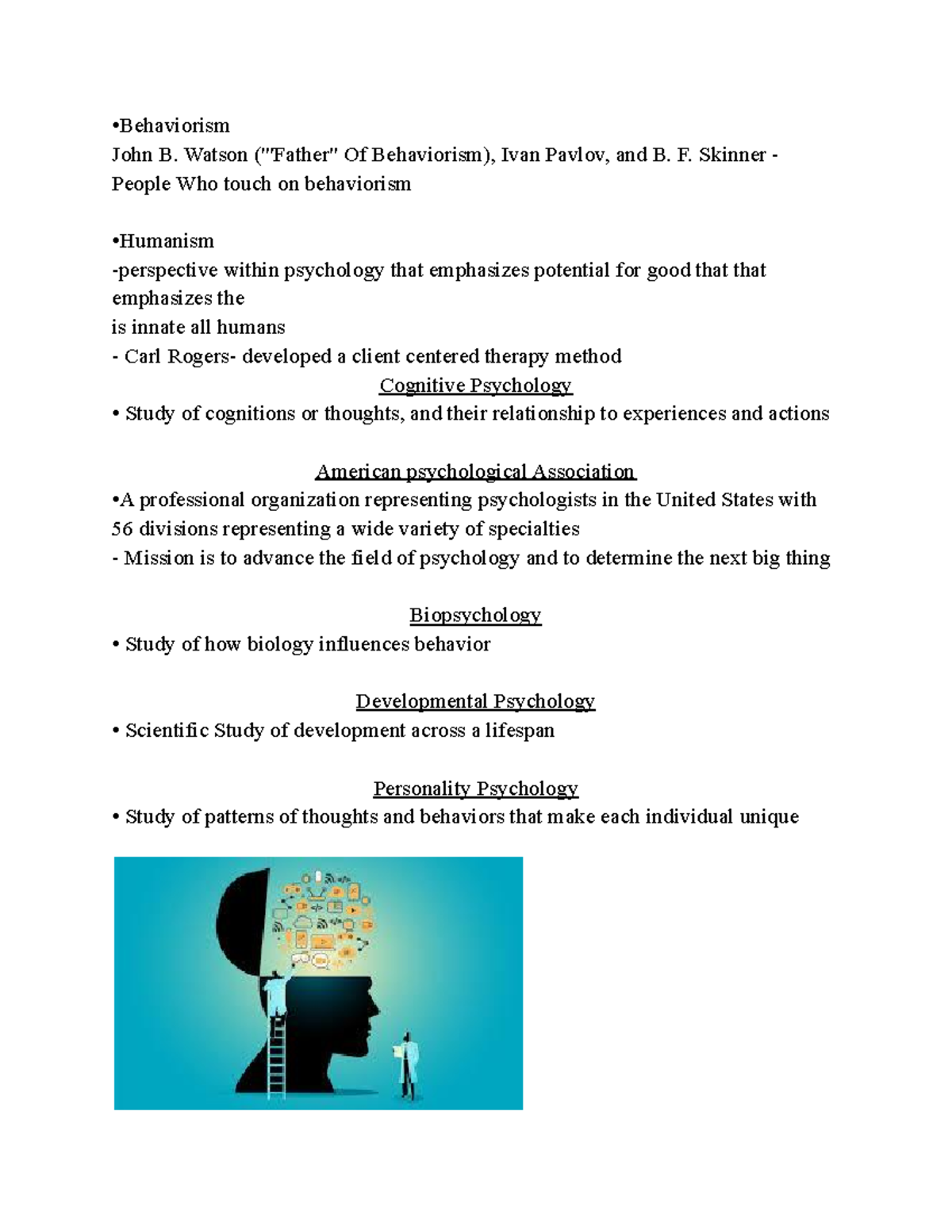 Psychology Notes 3 - •Behaviorism John B. Watson ("'Father" Of ...