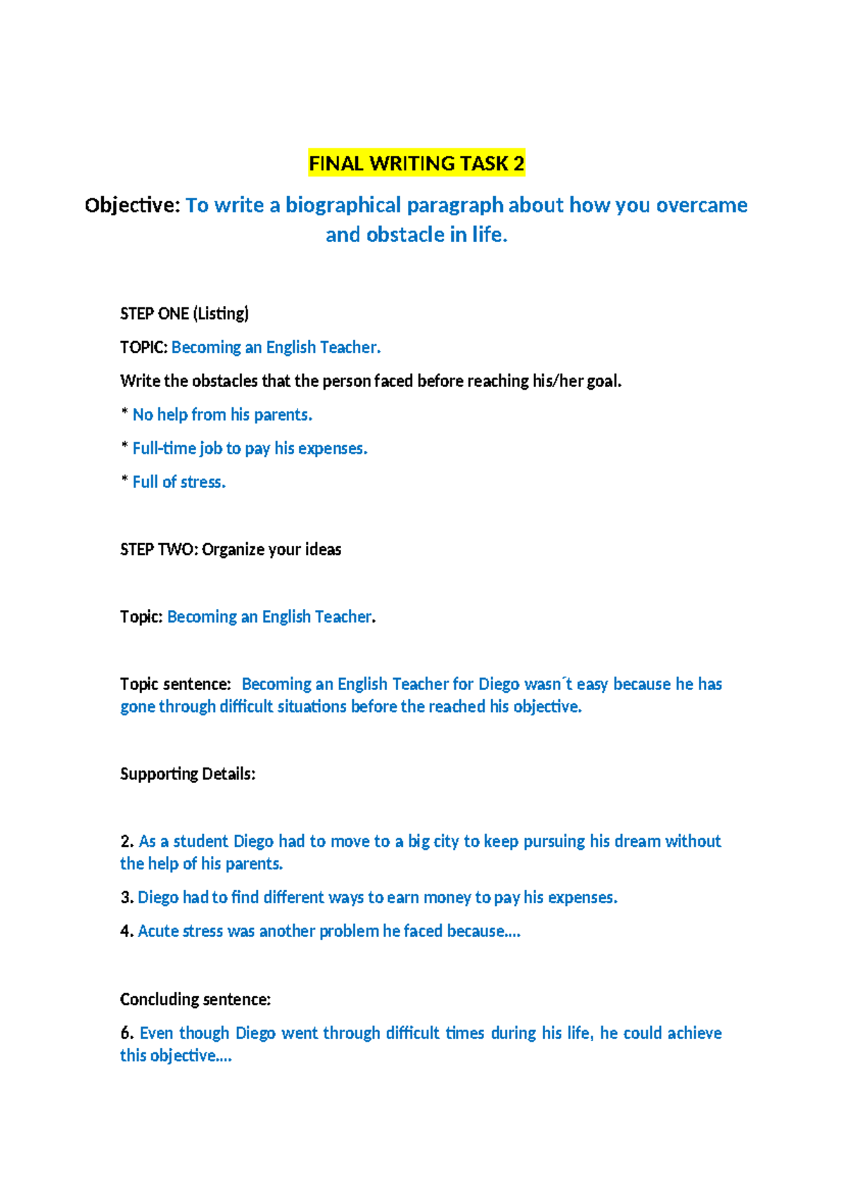 Writing Process Format II - FINAL WRITING TASK 2 Objective: To write a ...