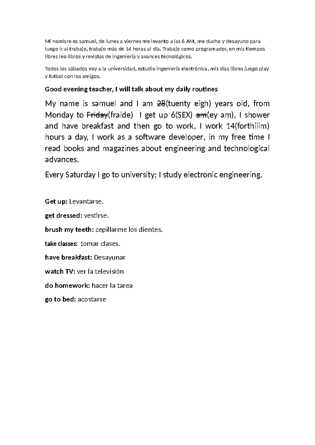 Week 01 - Task -Assignment - My daily routine - Mi nombre es samuel, de ...