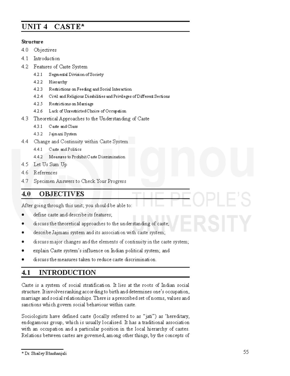 Unit-4 Caste - It's the summery of text book - 55 Tribe UNIT 4 CASTE* Structure 4 Objectives 4 ...